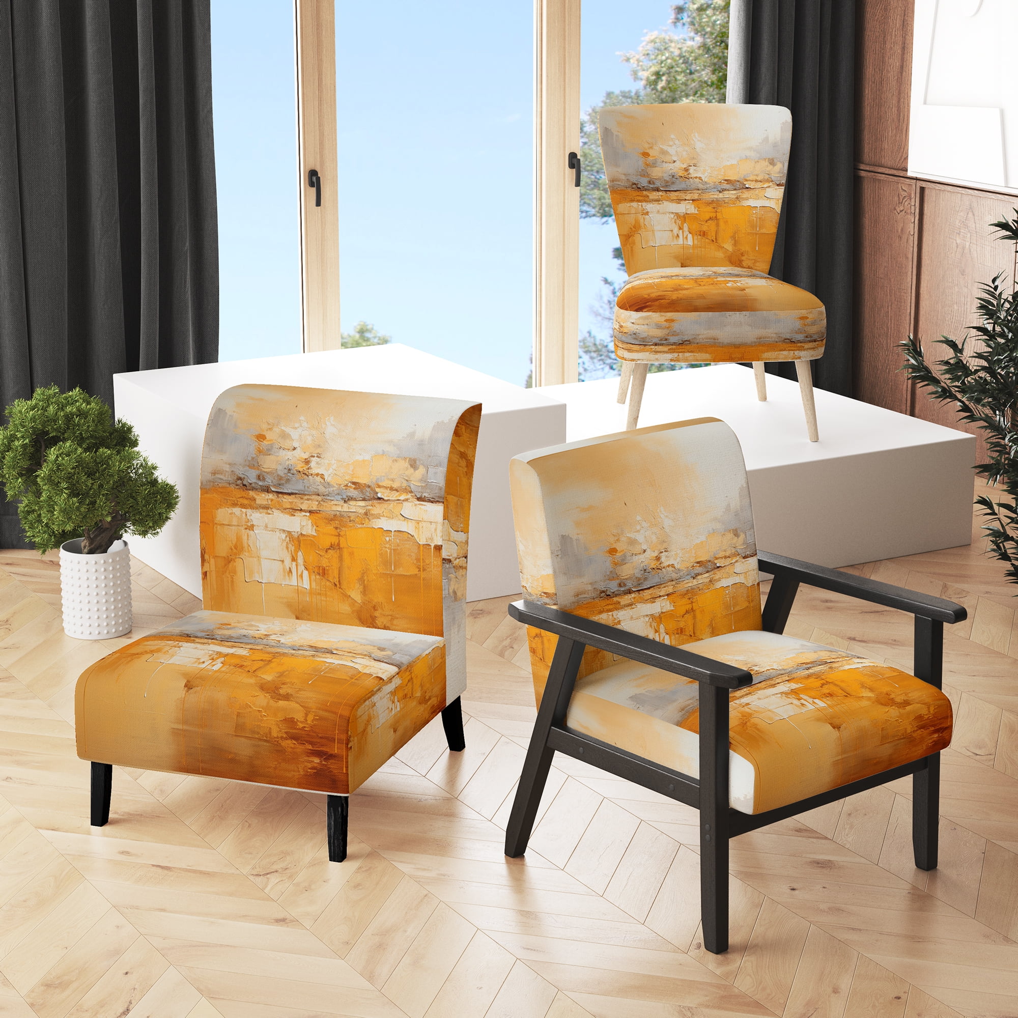 Designart "Glowing Amber I" Yellow Abstract Landscape Upholstered ...