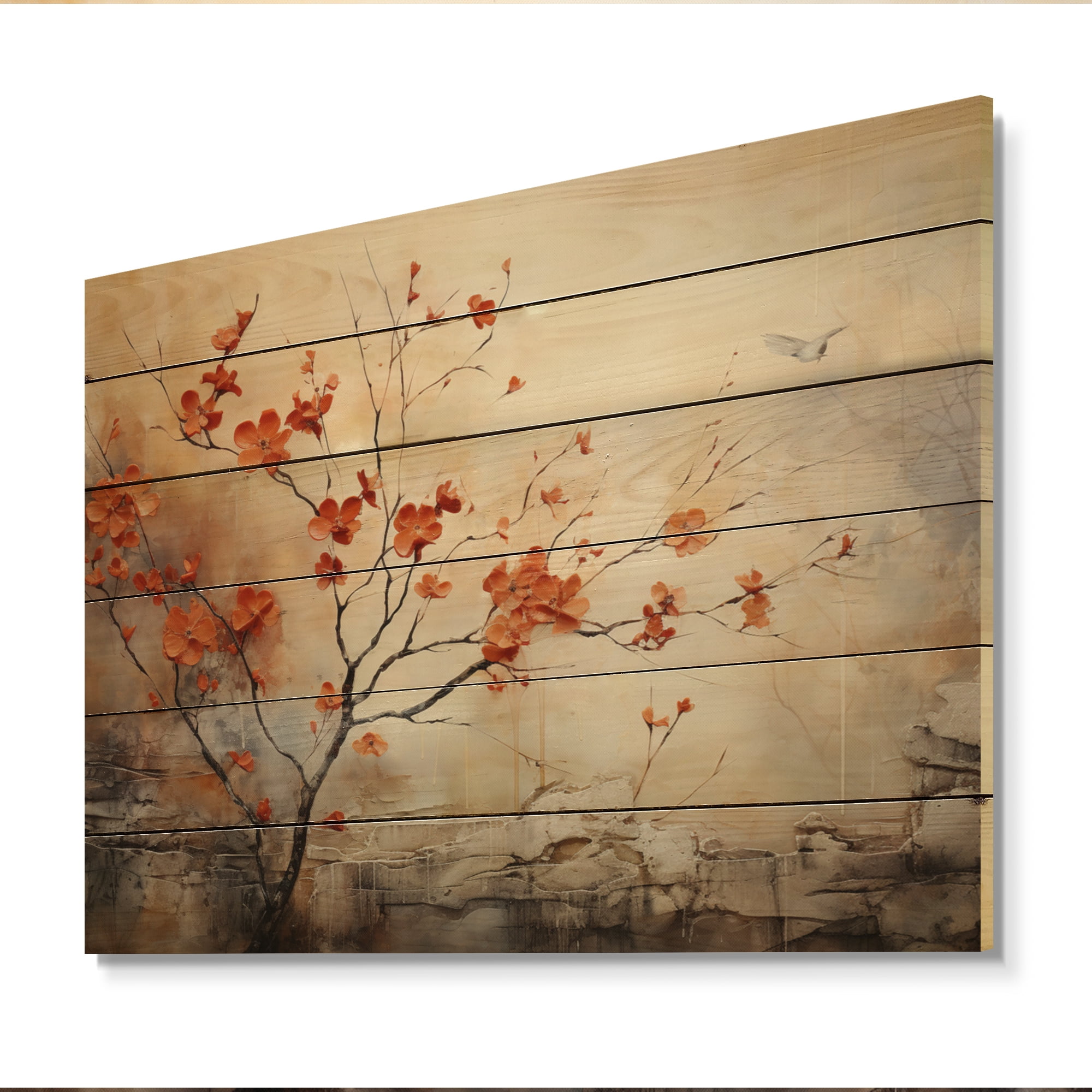 Designart "Glowing Embers Maple Trees wall art I" Floral Print on ...