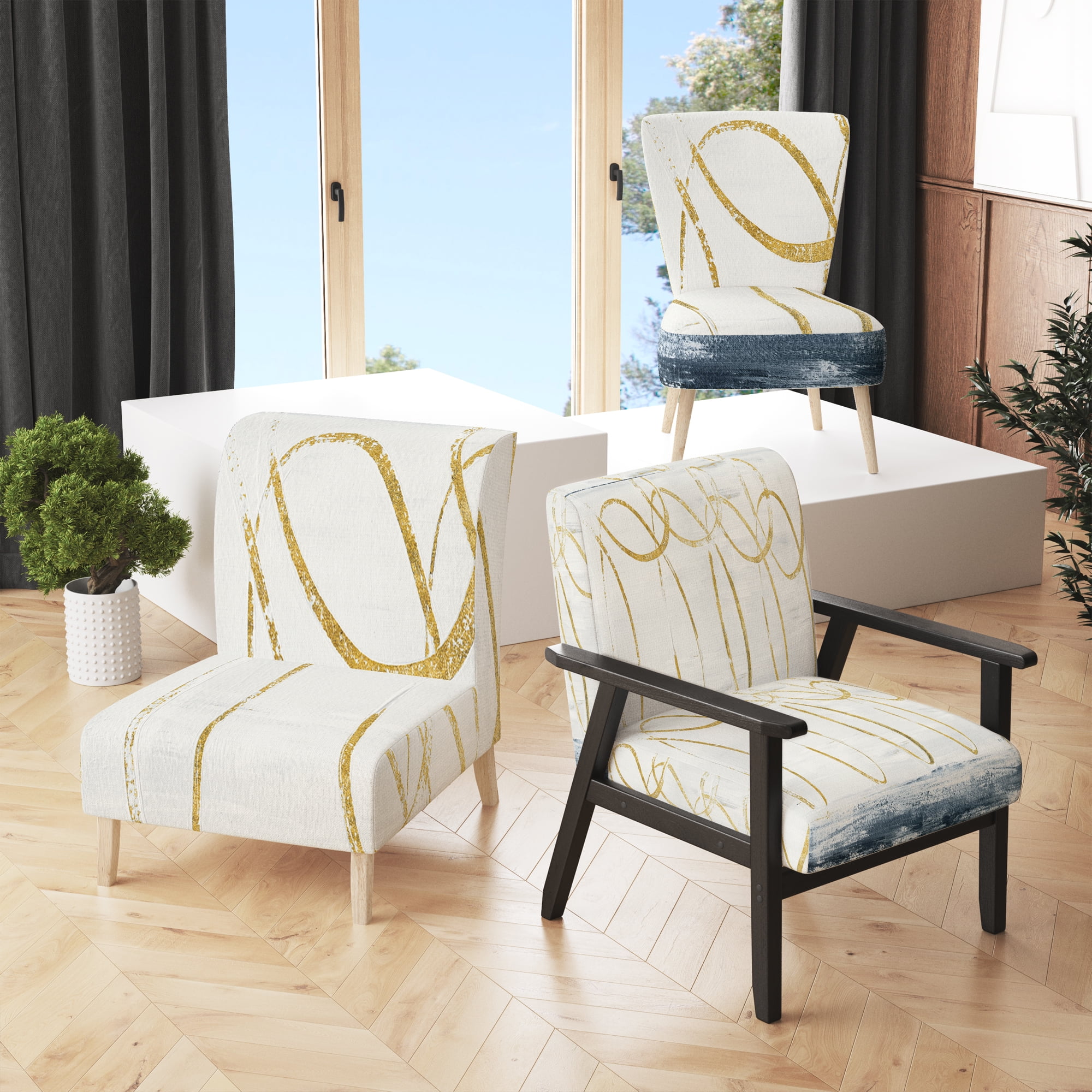 Designart "Gold Abstract Geometric Shape" Upholstered Modern Accent ...