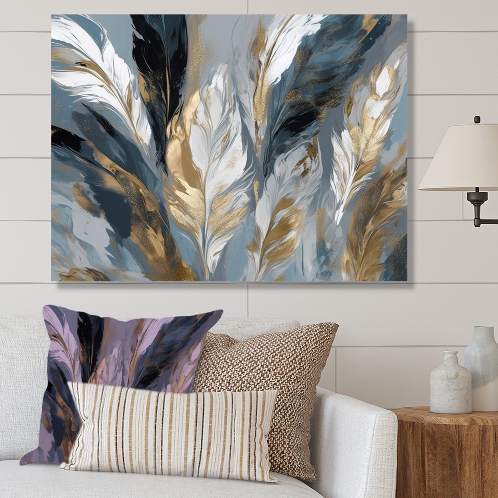 Designart "Gold And Grey Impressions Of Bohemian Energy I" Boho Feather ...