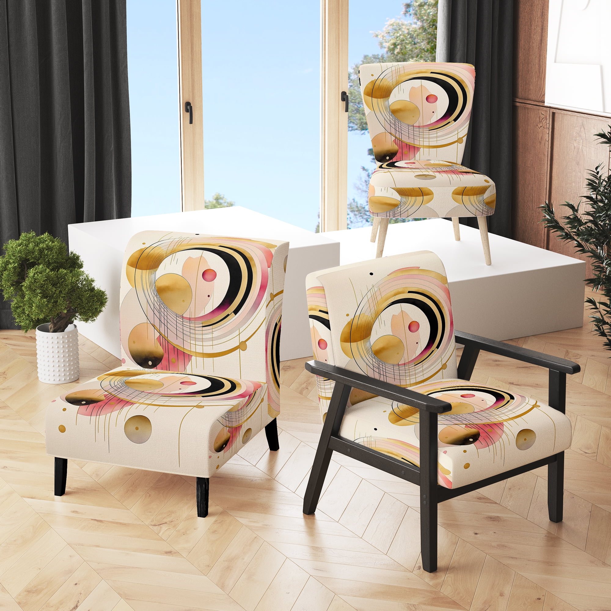 Designart "Gold And Pink Spiral Pattern" Upholstered Modern ...