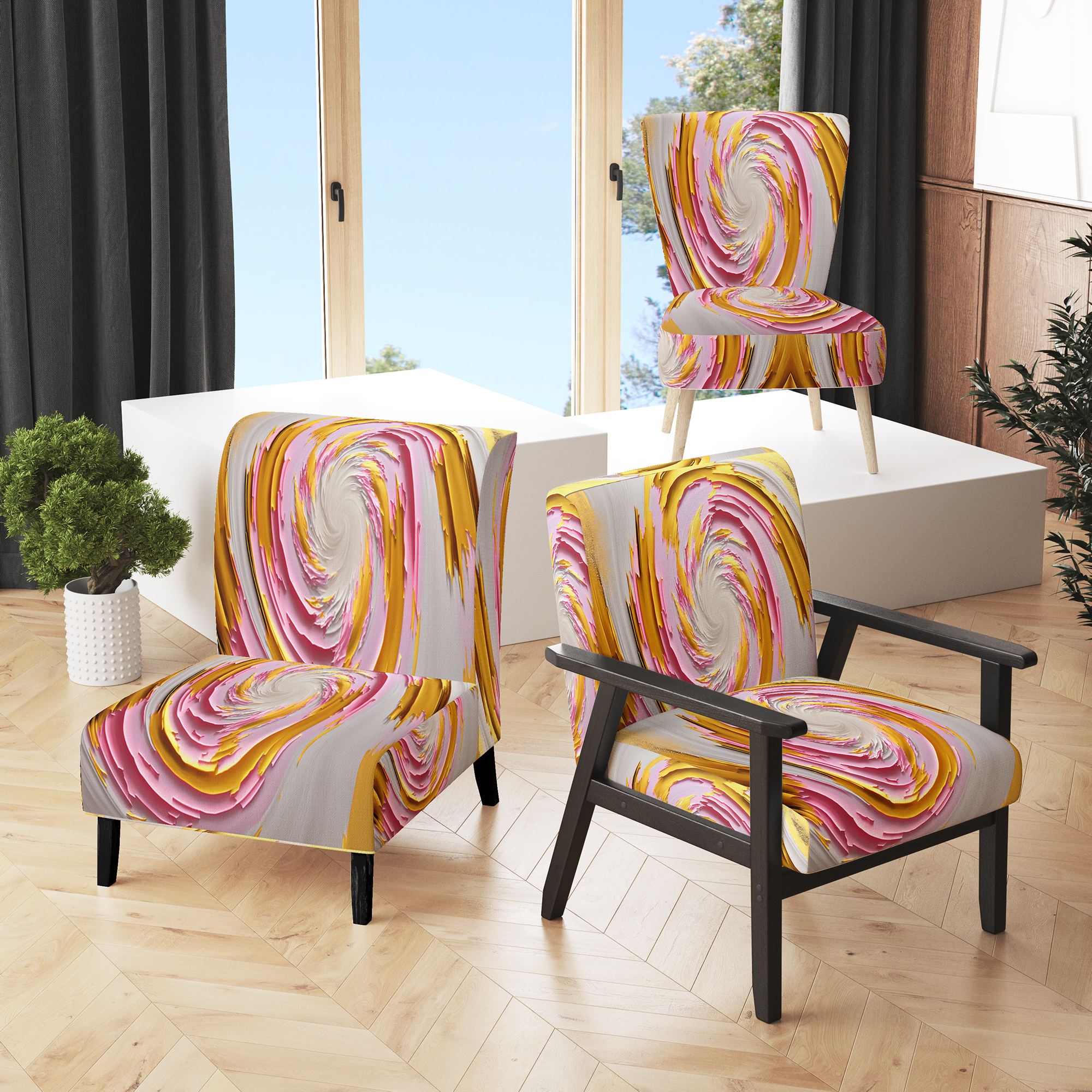 Designart "Gold And Pink Spiral Pattern" Upholstered Modern ...