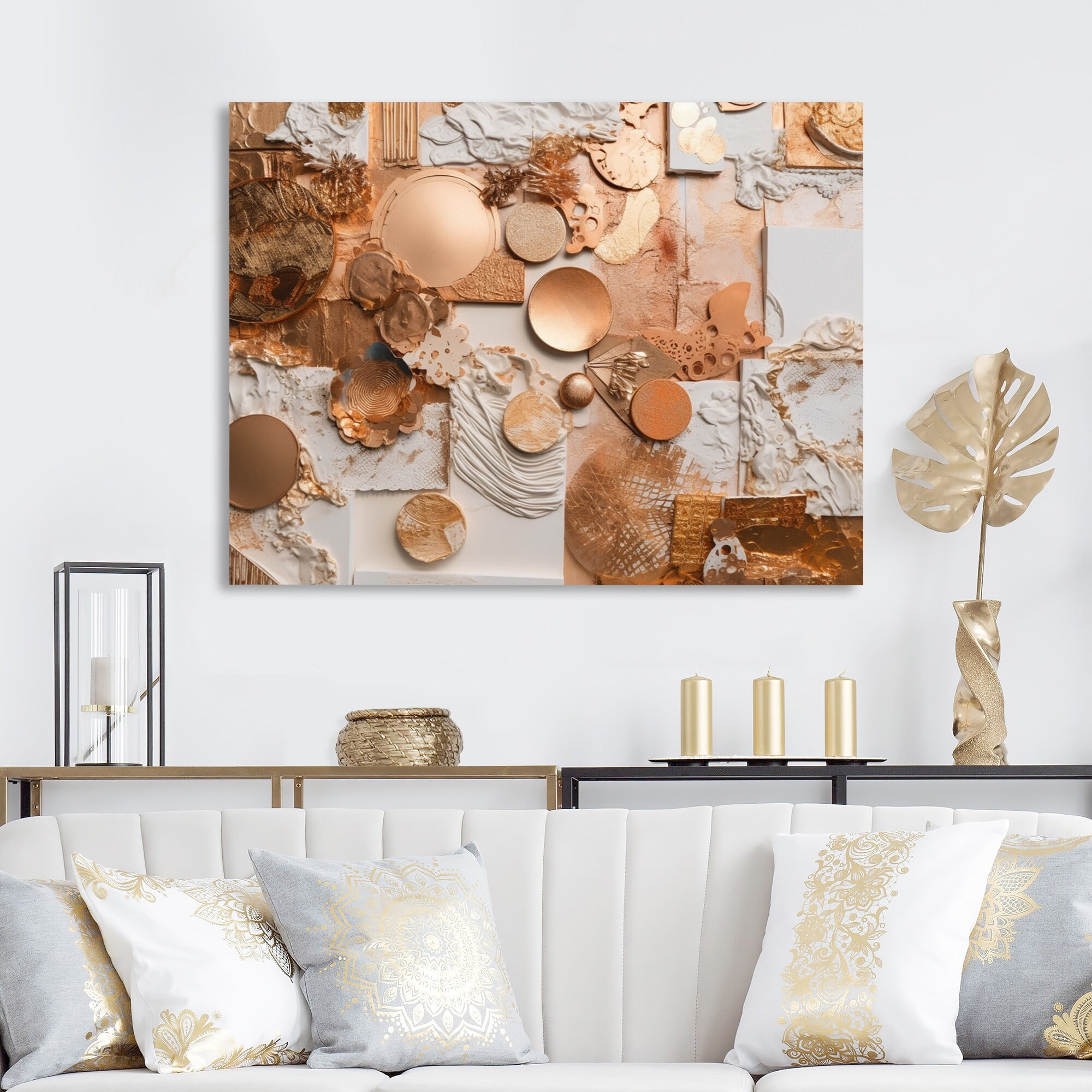 Designart "Gold And White Geometric Serenity I" Modern Geometric Wall ...