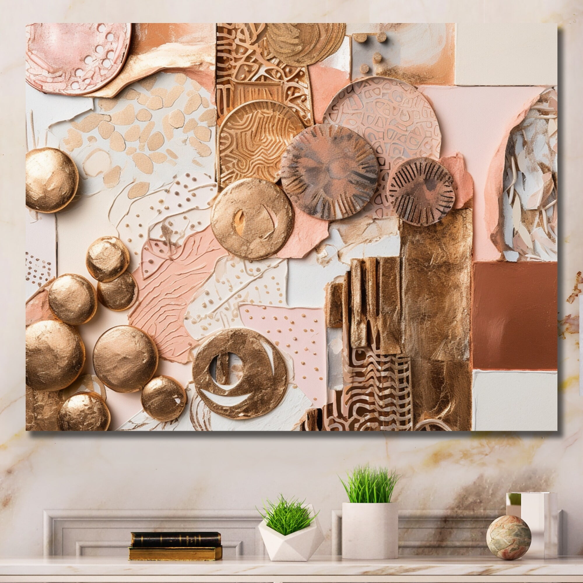 Designart "Gold And White Geometric Serenity II" Modern Geometric Wall ...