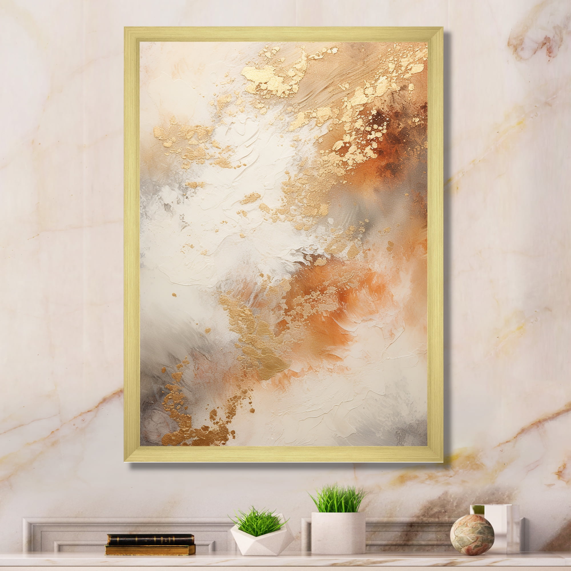 Designart "Gold And White Marble Geode I" Abstract Marble Picture ...