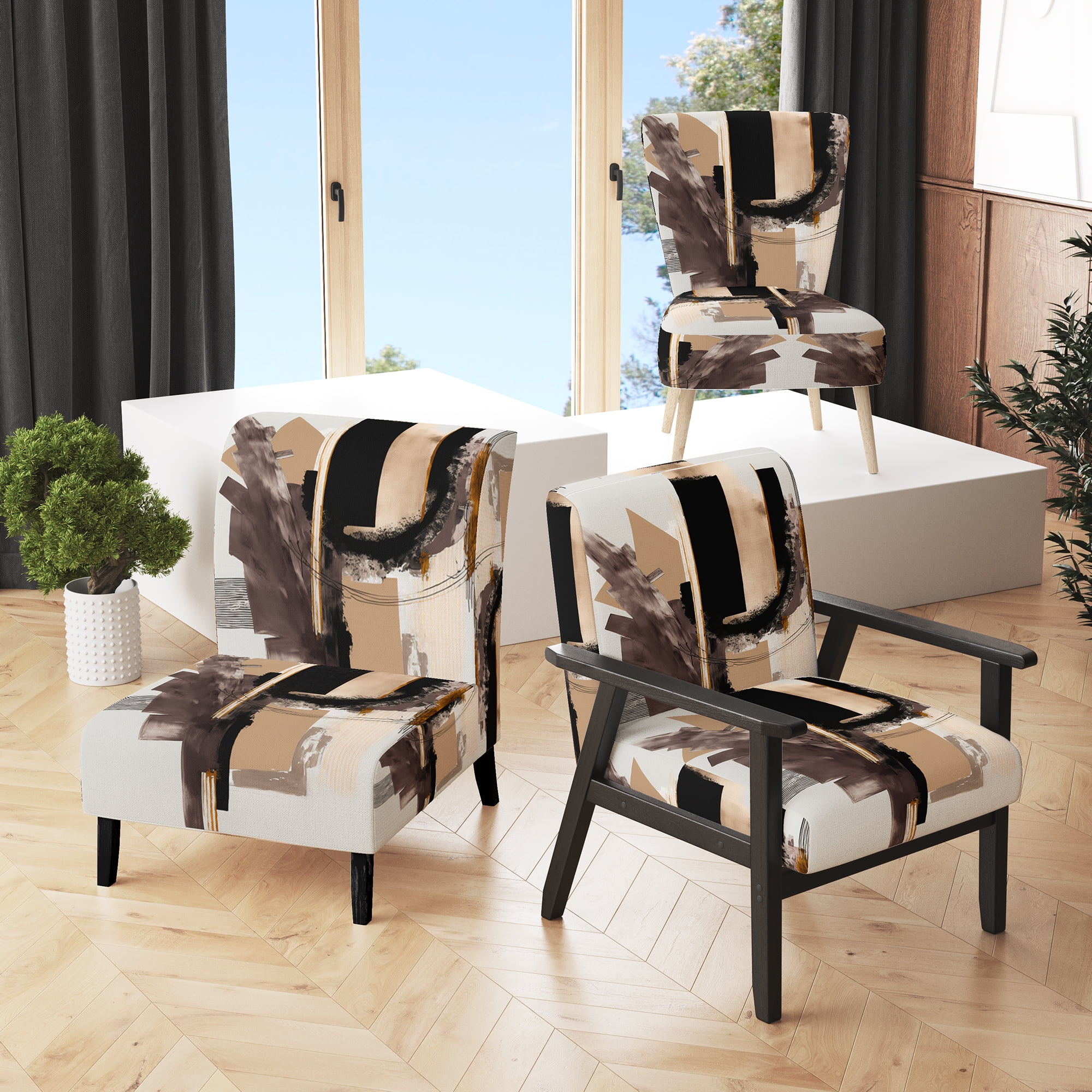 Designart "Gold Black Fusion" Upholstered Modern & Contemporary Accent ...