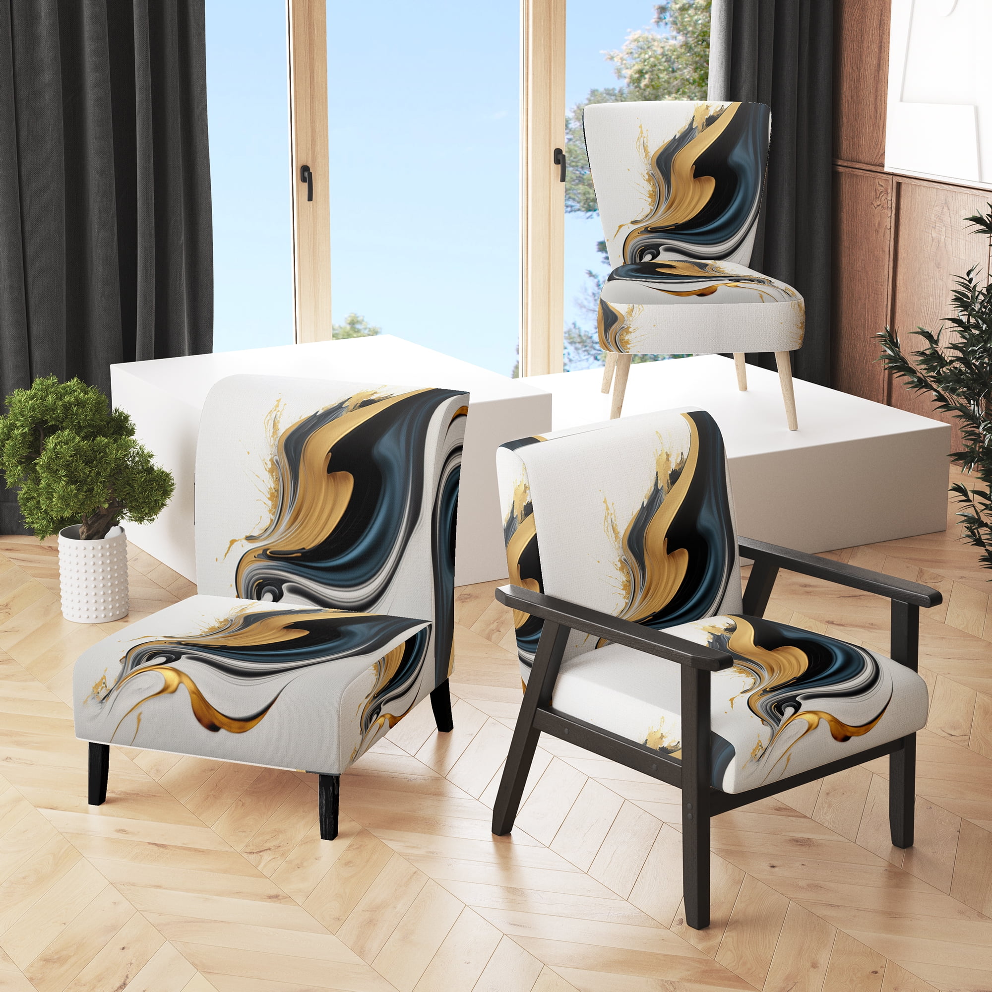Designart "Gold Black Fusion" Upholstered Modern & Contemporary Accent ...