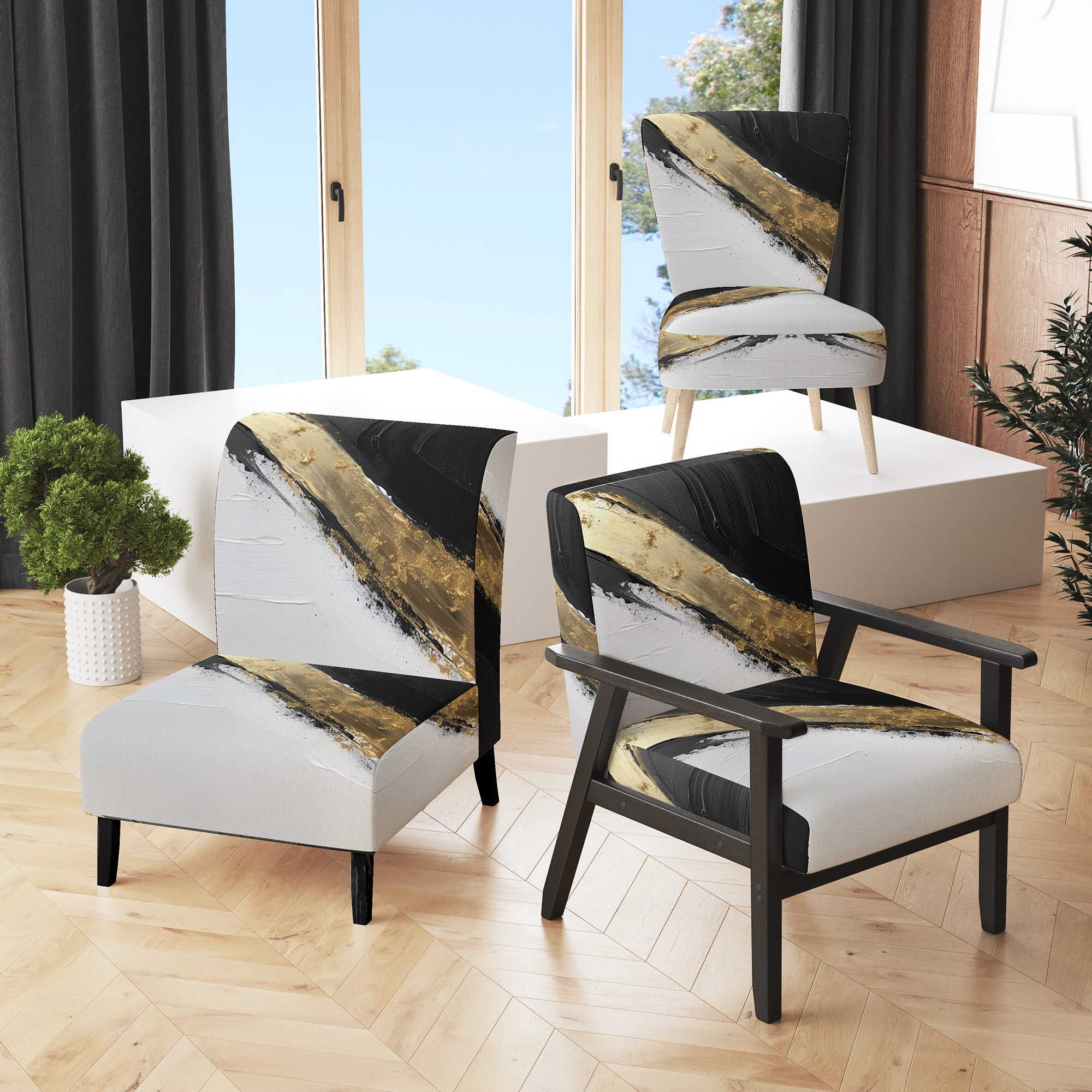 Designart "Gold Black Fusion" Upholstered Modern & Contemporary Accent ...