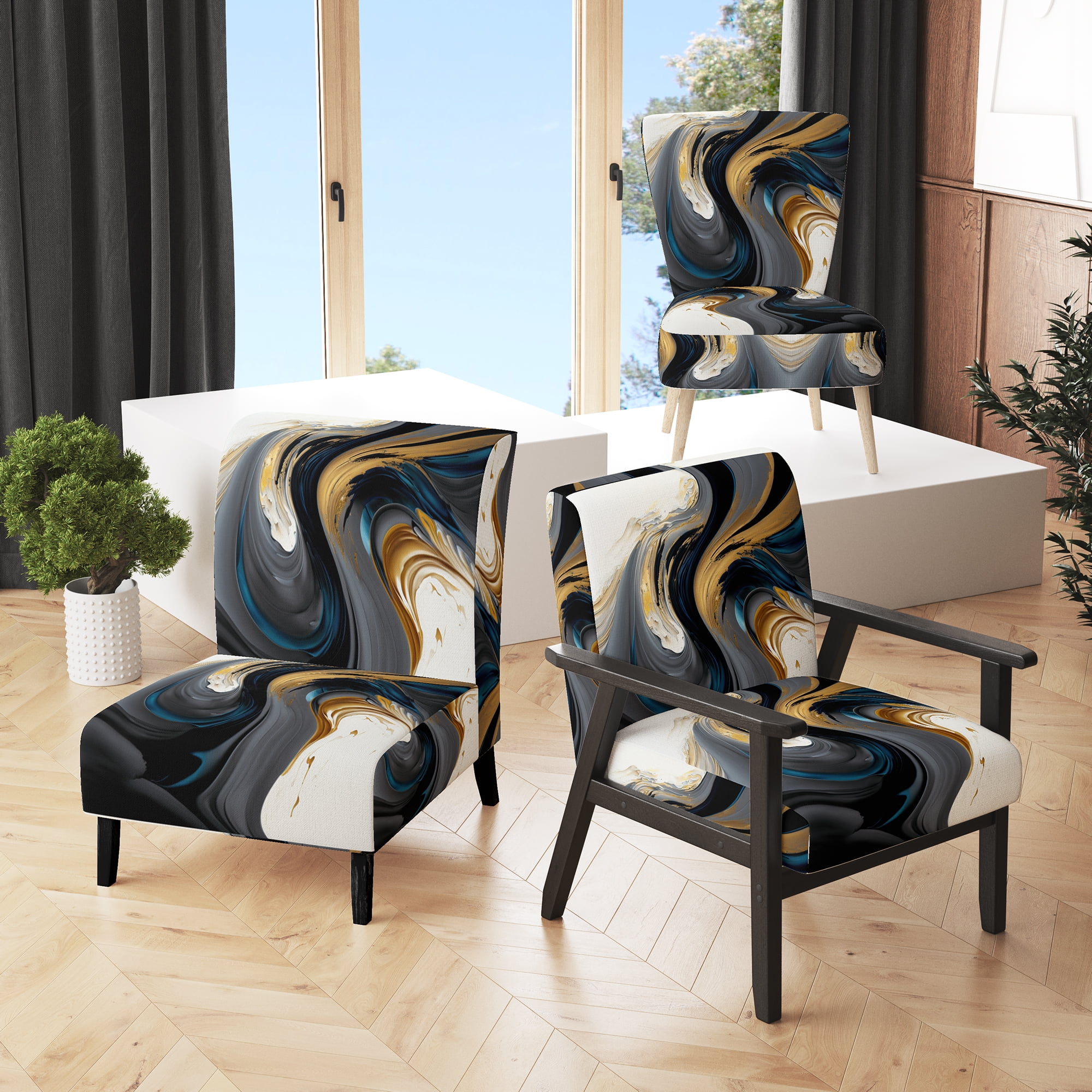 Designart "Gold Black Fusion" Upholstered Modern & Contemporary Accent ...