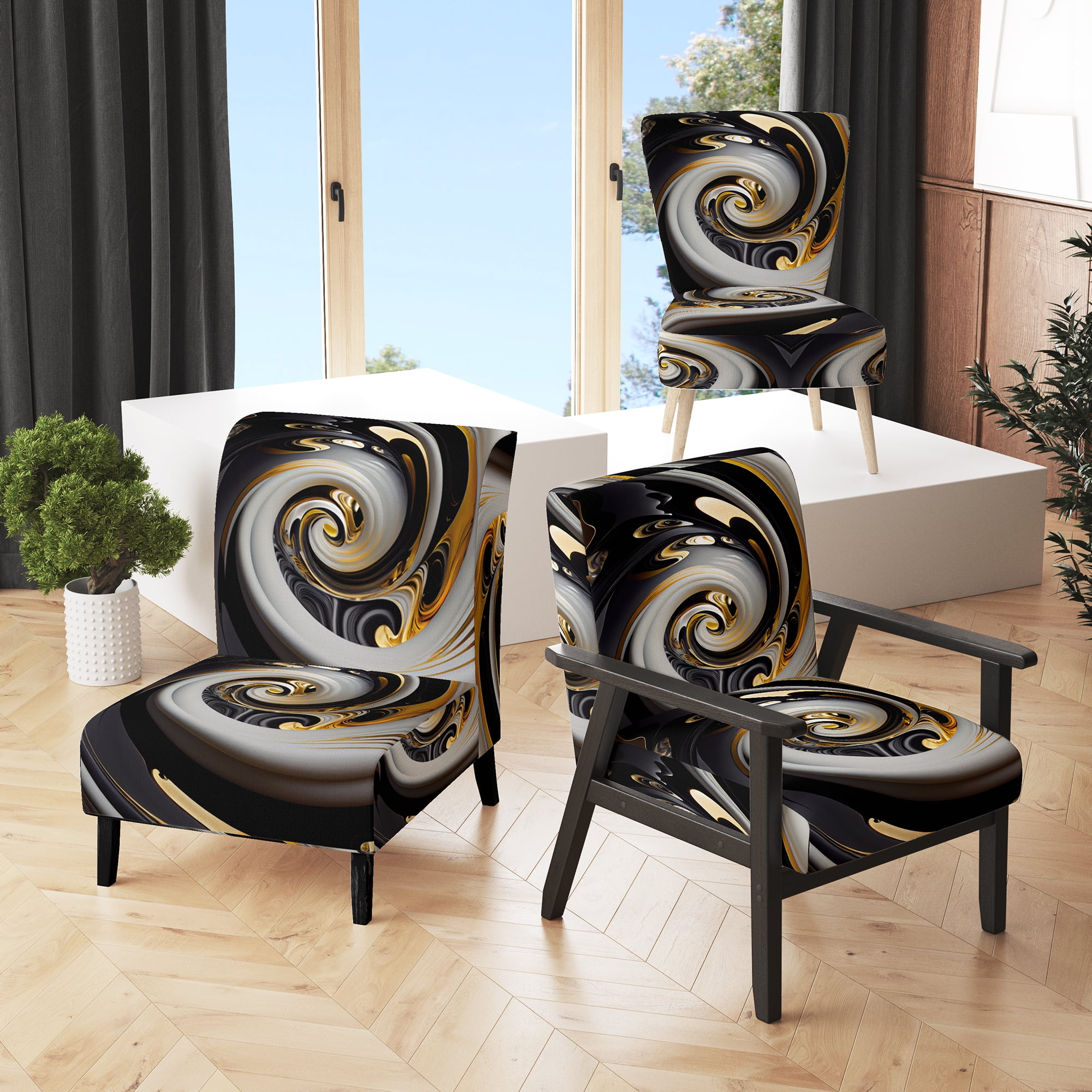 Designart "Gold Black Spiral Pattern" Upholstered Modern & Contemporary ...