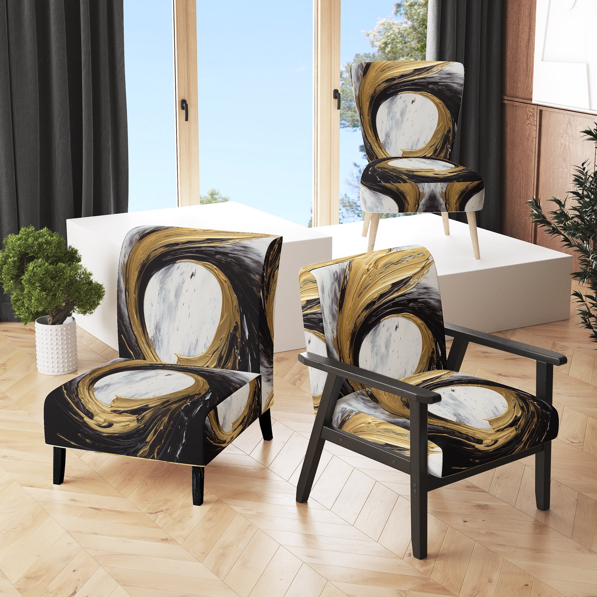 Designart "Gold Black Spiral Pattern" Upholstered Modern & Contemporary ...