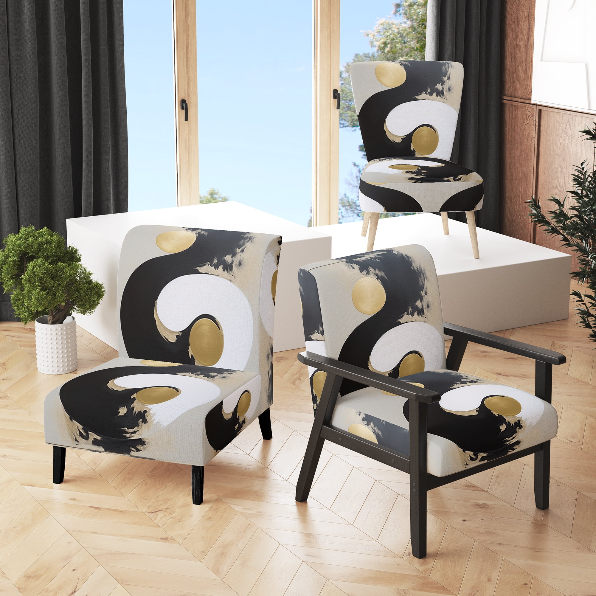 Designart "Gold Black Spiral Pattern" Upholstered Modern & Contemporary ...
