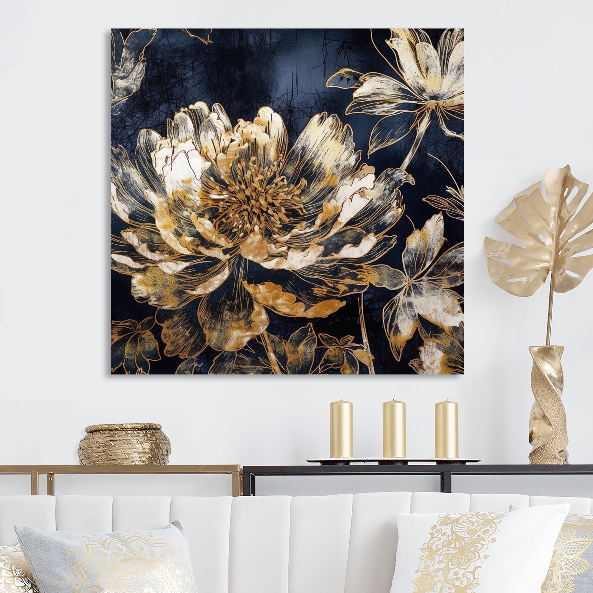 Designart "Gold Blue Carnation Flower V" Floral Carnation Wall Art For ...