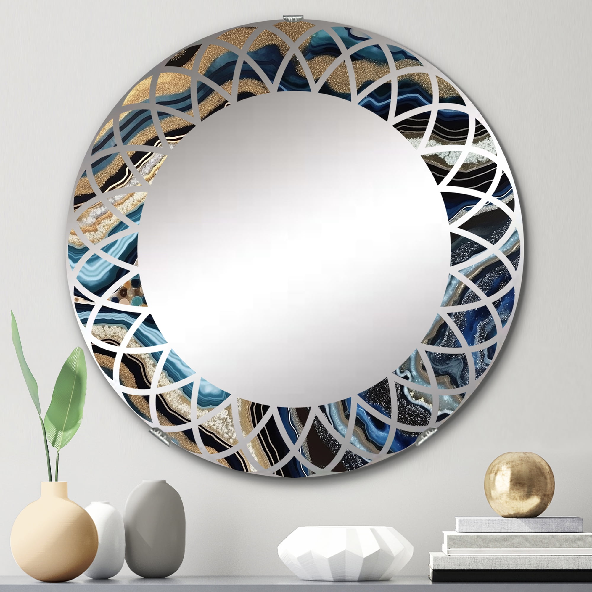 Designart "Gold Blue Geode Gems Mineral Radiance" Stone Geode Round ...