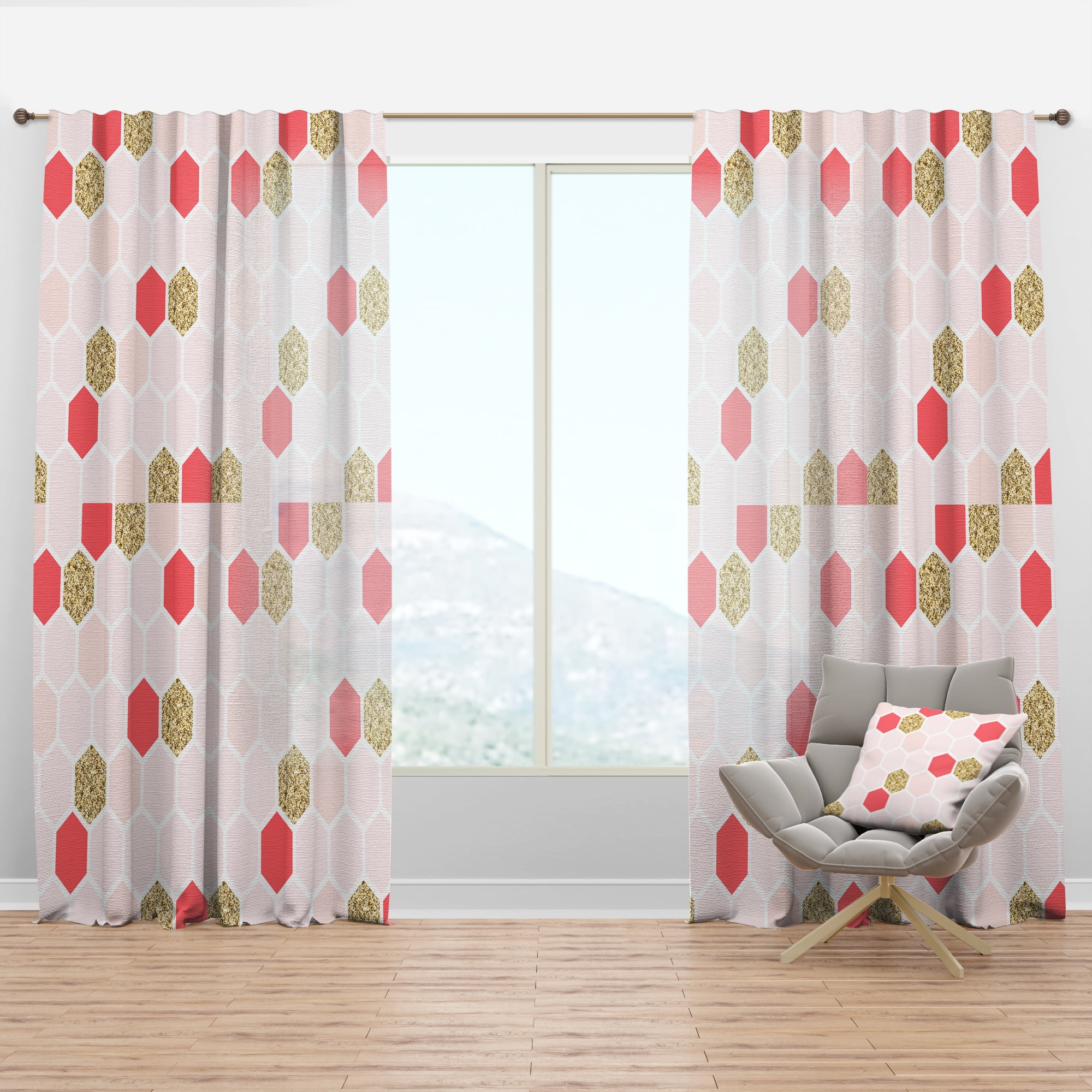 Designart 'Gold Chic Retro Design I' Mid-Century Modern Curtain Panel ...