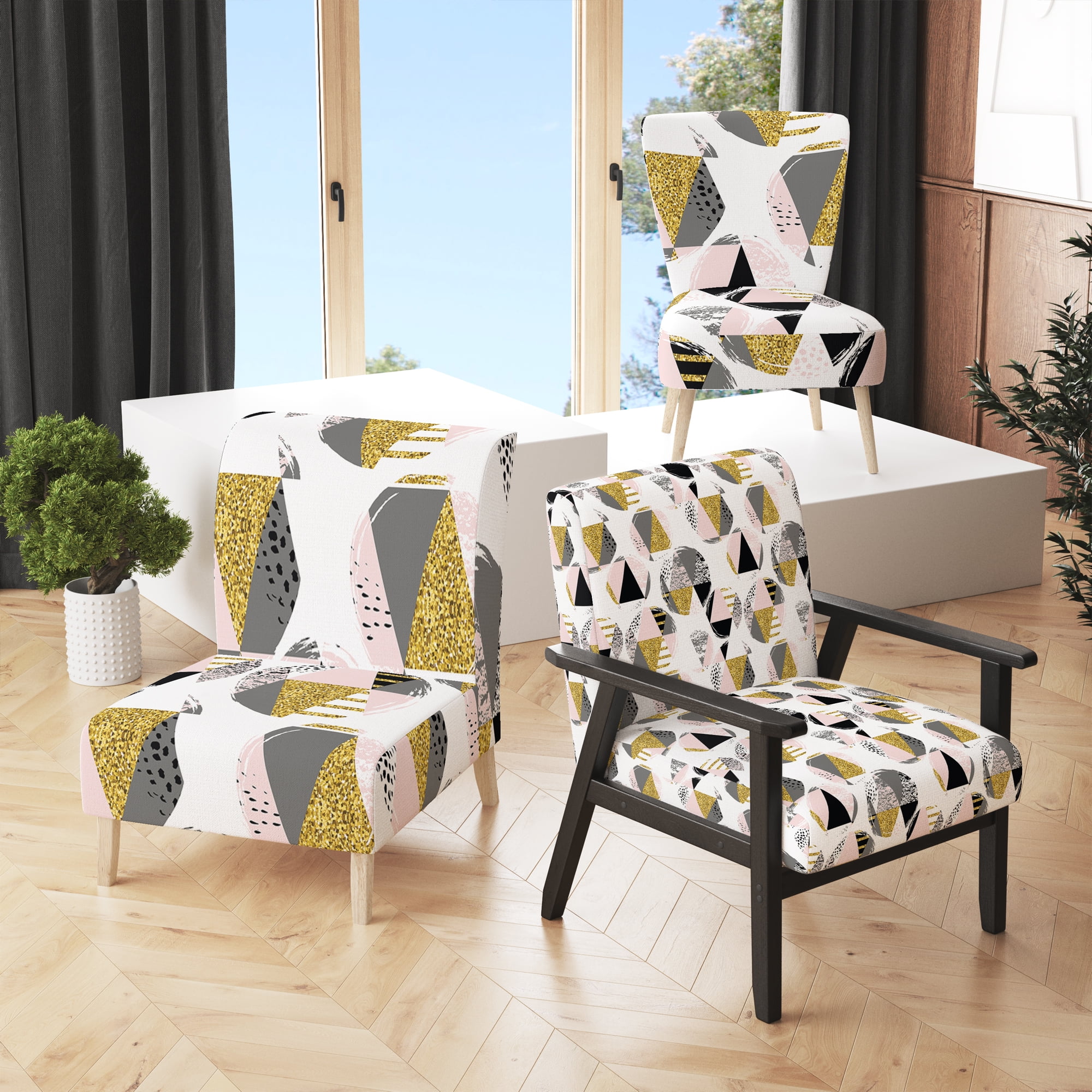 Designart "Gold Circle Geometric" Upholstered Patterned Accent Chair ...
