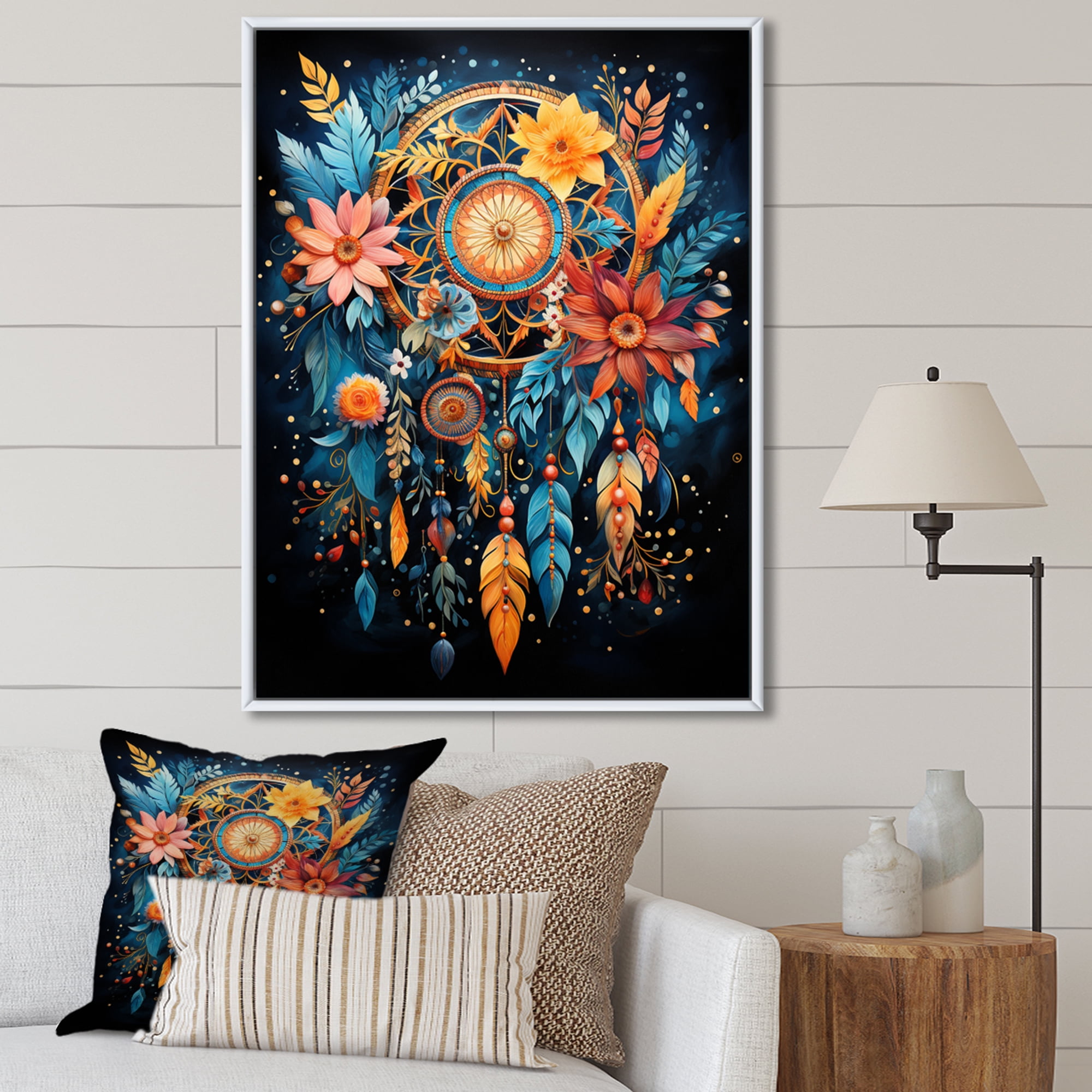 Designart "Gold Dream Catcher Folklore I" Dream Catcher Floater Framed ...