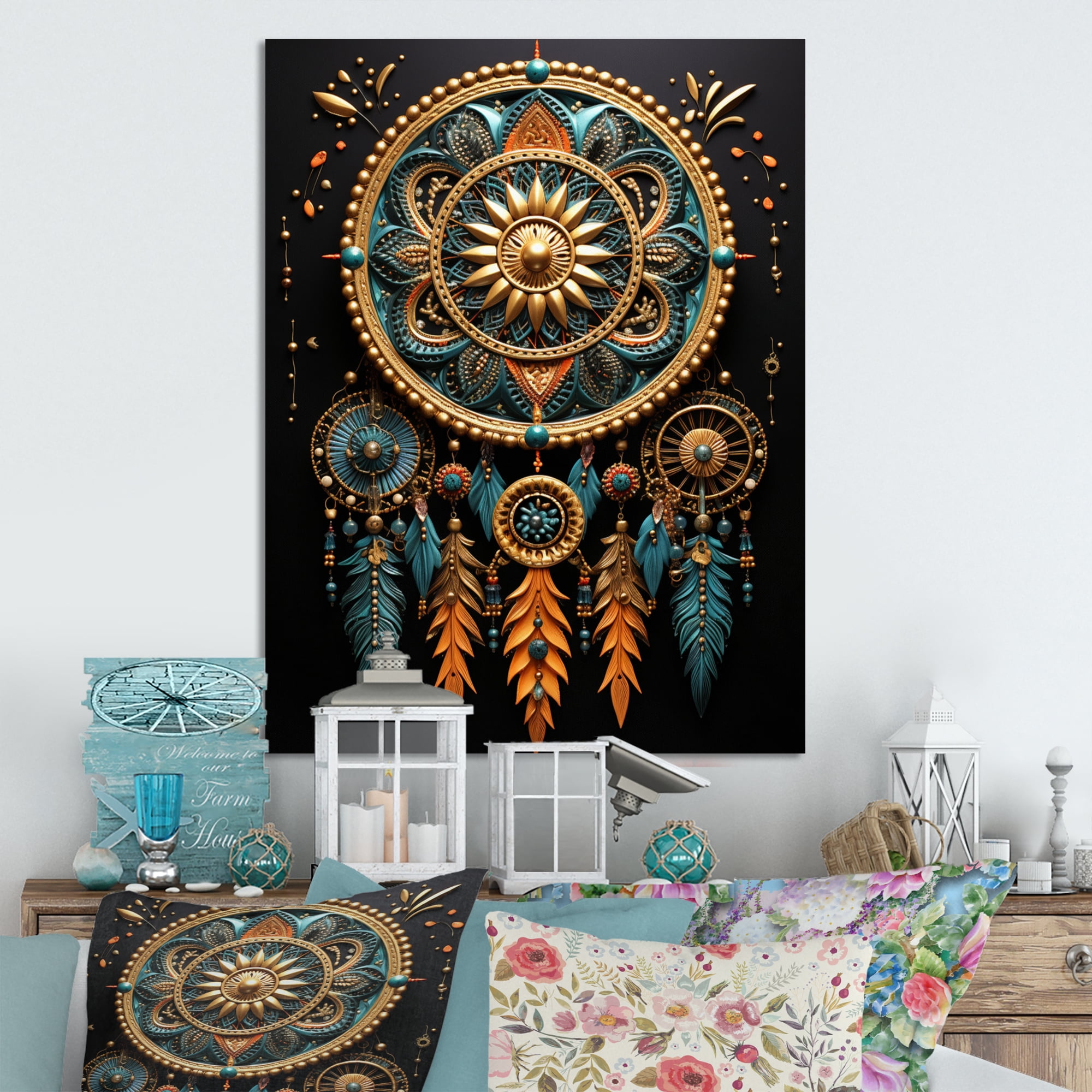 Designart "Gold Dream Catcher Folklore II" Dream Catcher Metal Wall Art ...