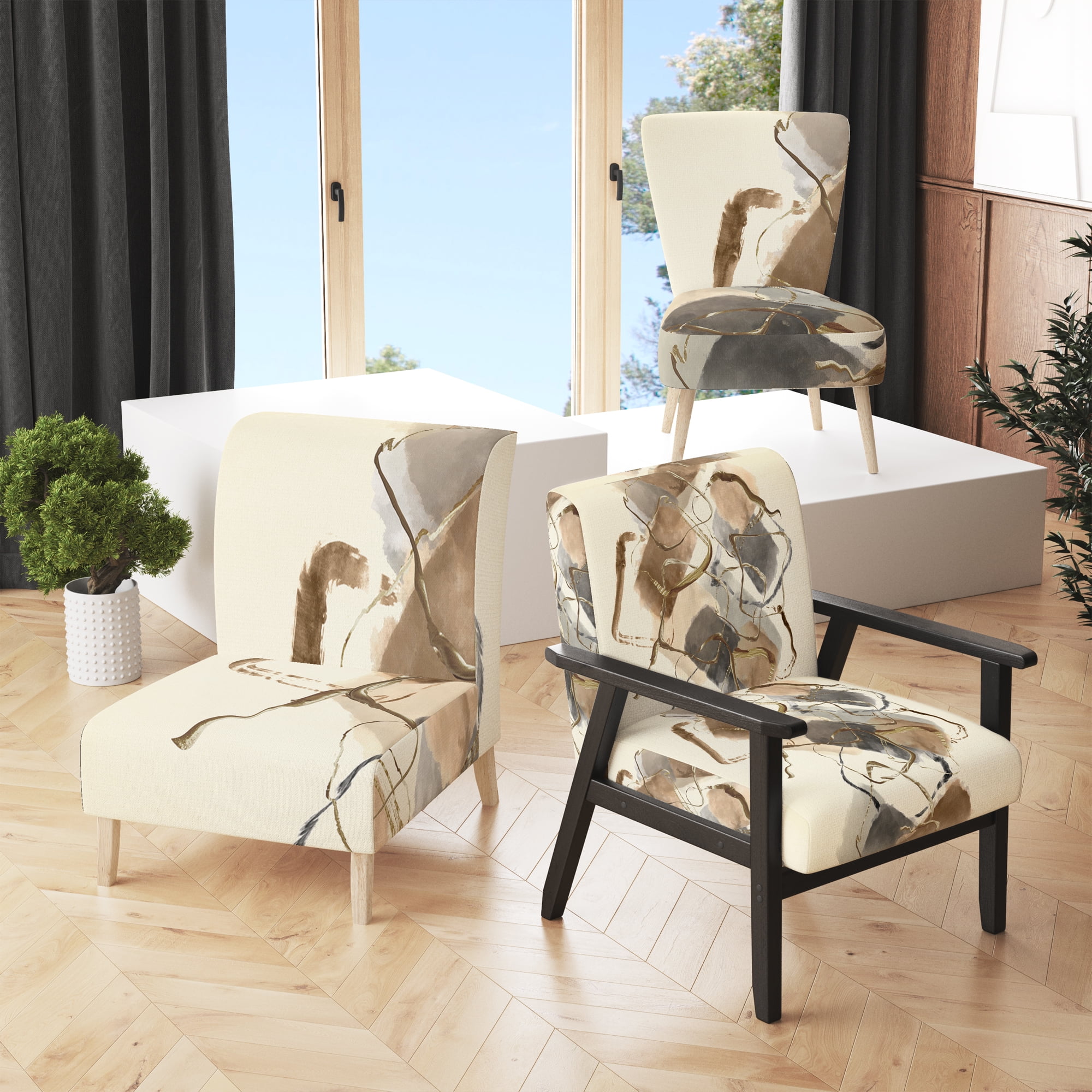 Designart "Gold Glam Squares III" Upholstered Modern Accent Chair - Arm ...