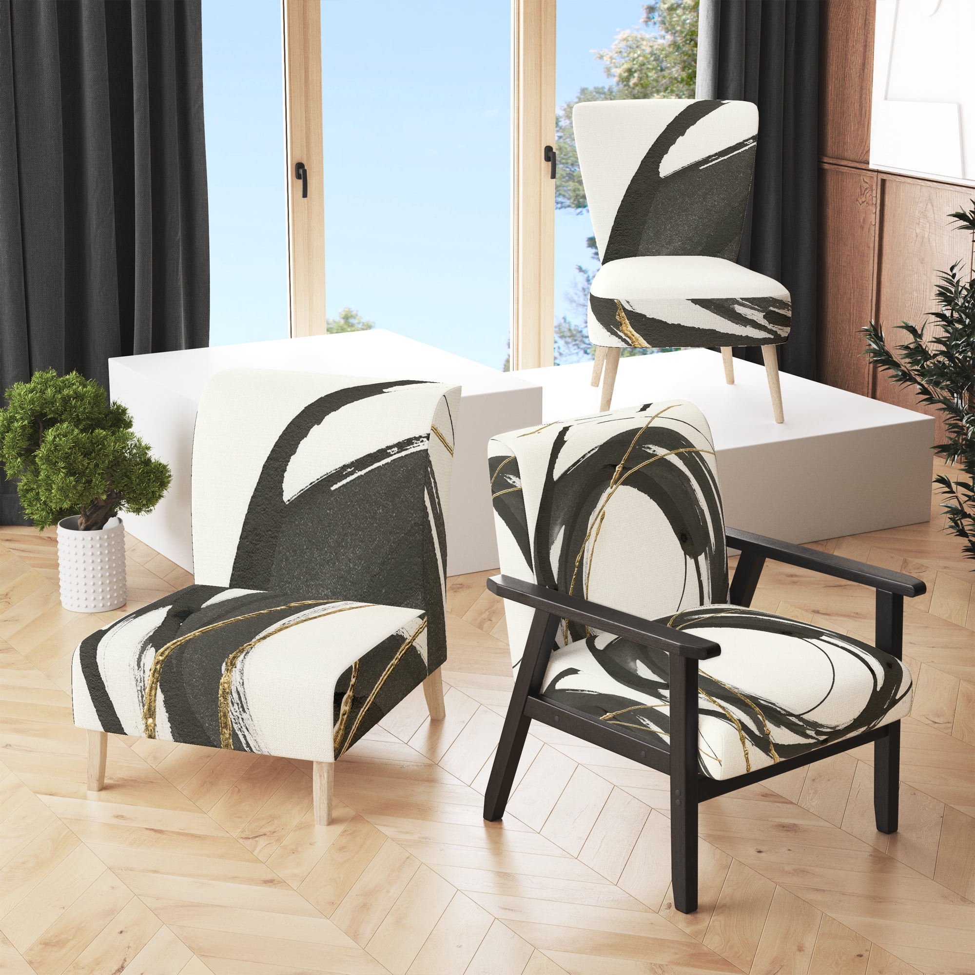 Designart "Gold Glamour Circle I" Upholstered Glam Accent Chair - Arm ...