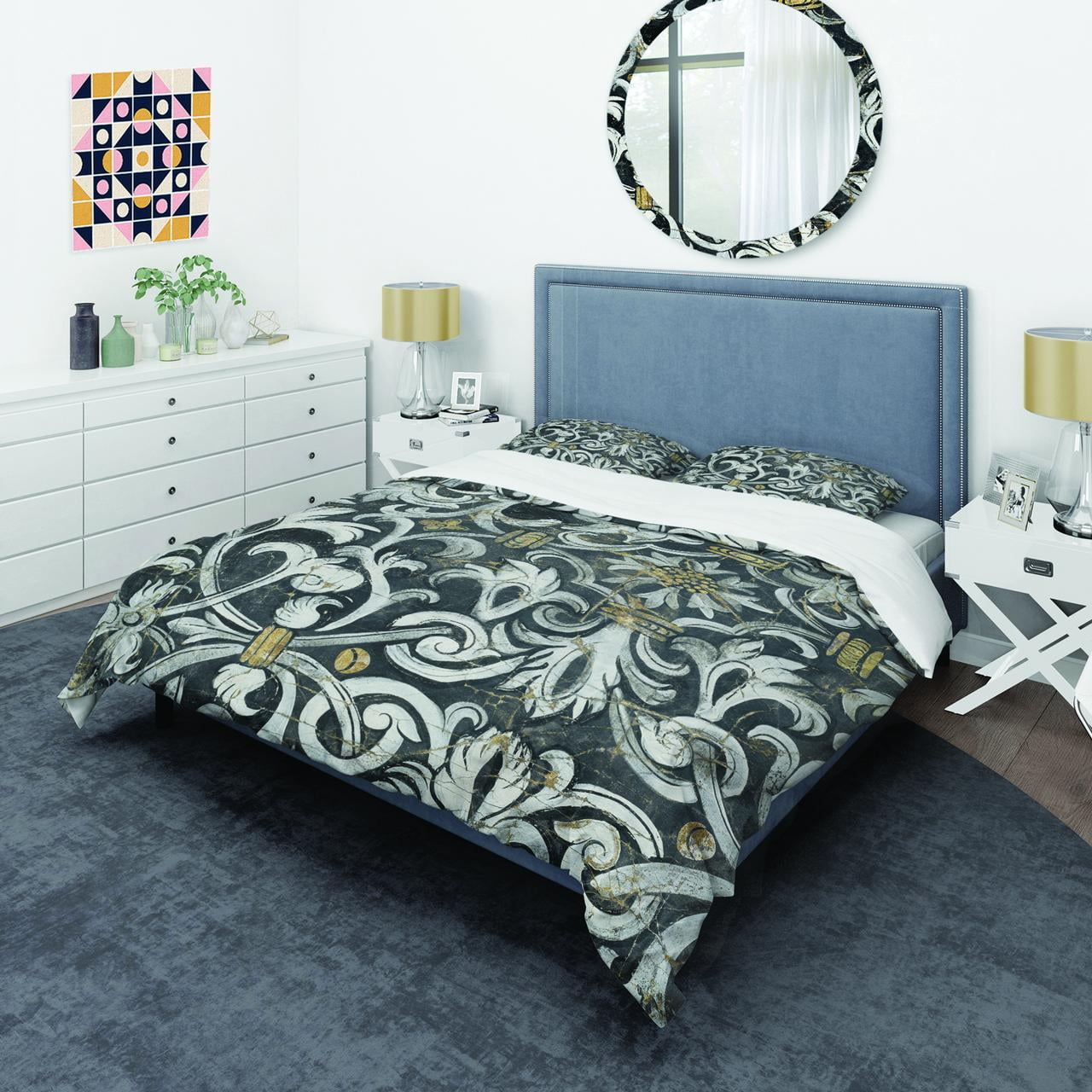 Designart 'Gold Mettalic Floral Strapwork' Glam Duvet Cover Set ...
