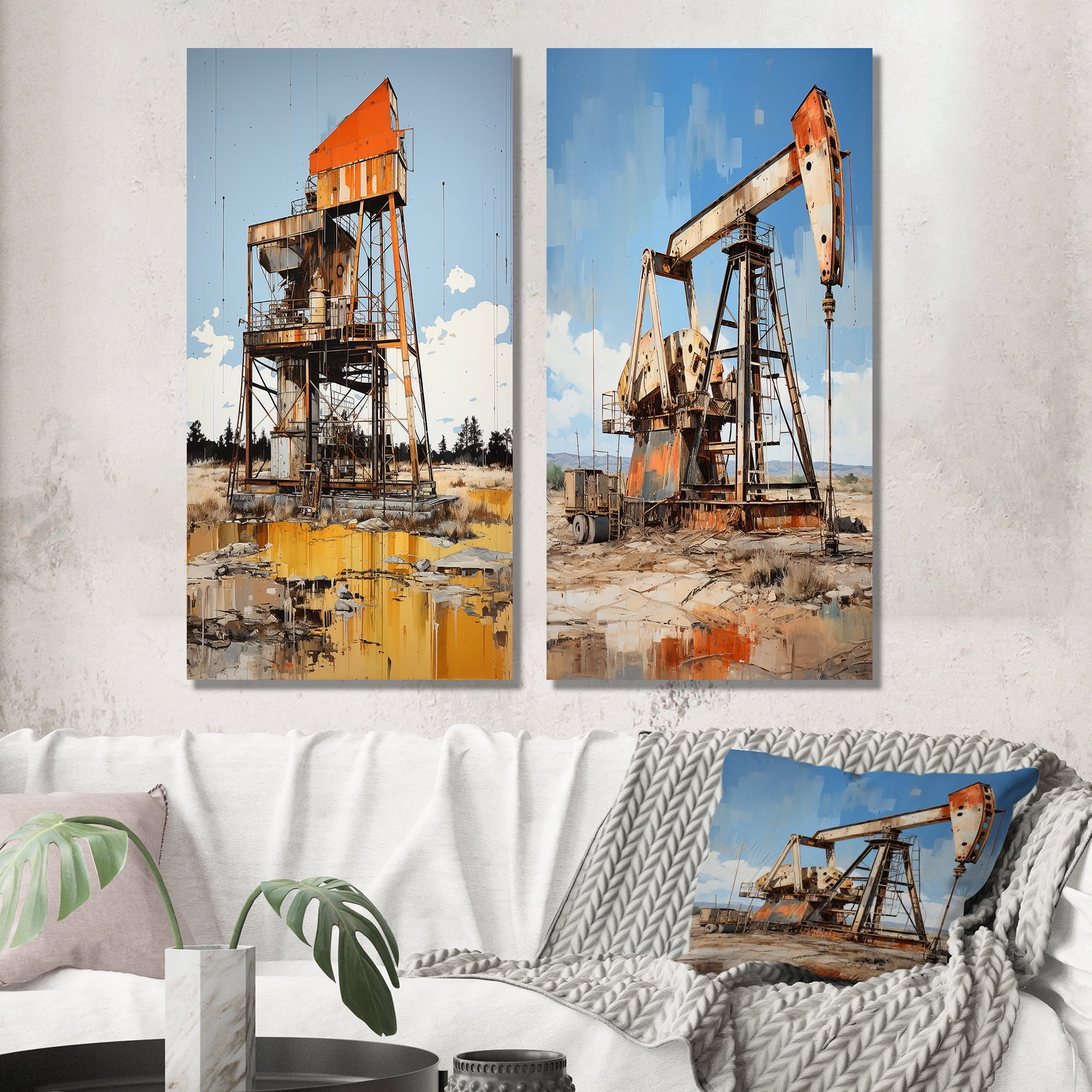 Designart "Gold Oil Rigs landscapes In Texas II" Oil Rigs / Fields Wall ...