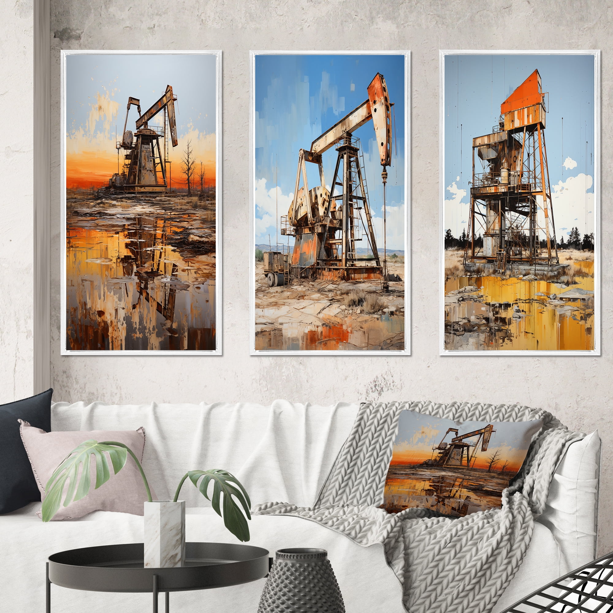 Designart "Gold Oil Rigs landscapes In Texas III" Cityscapes Framed ...