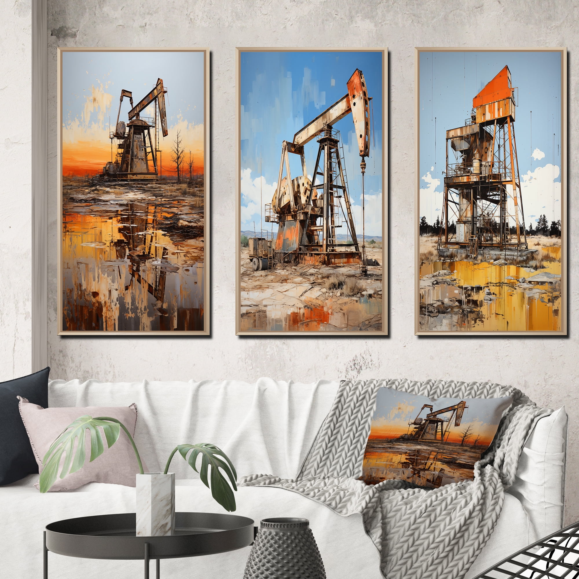 Designart "Gold Oil Rigs landscapes In Texas III" Cityscapes Framed ...