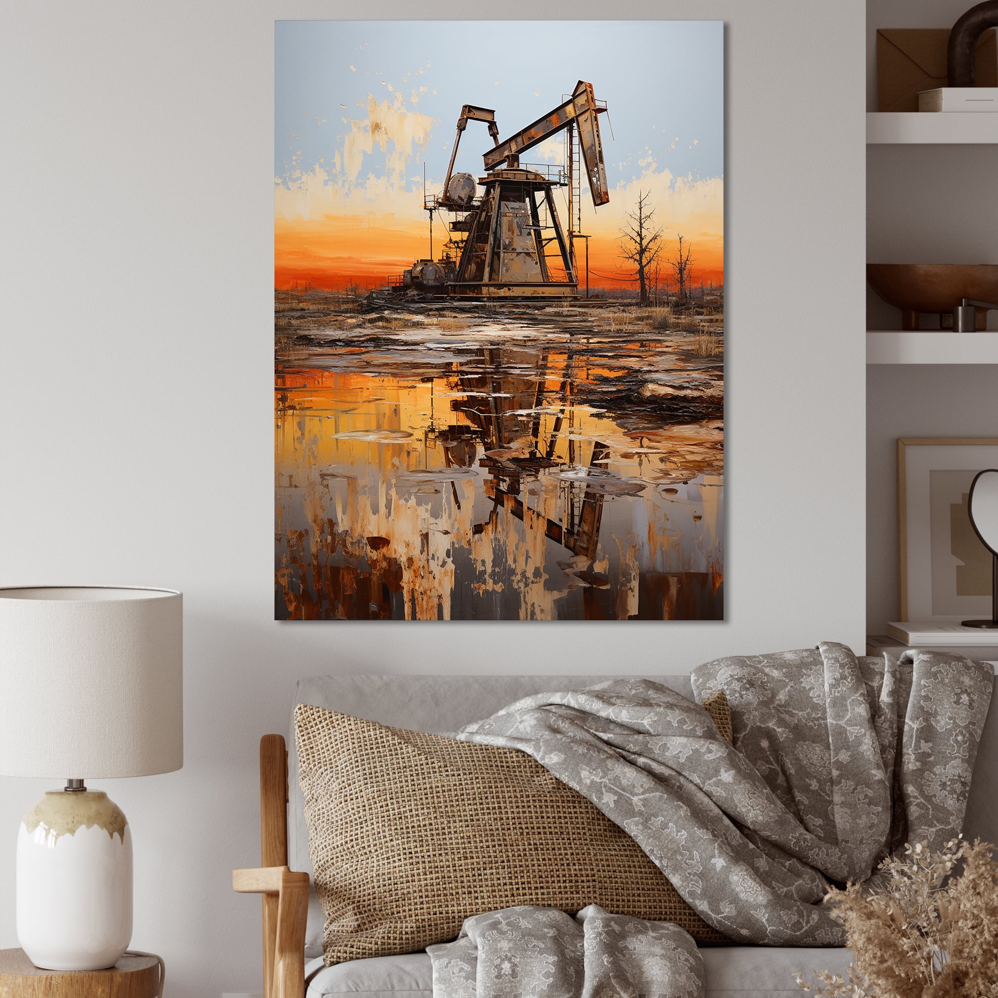 Designart "Gold Oil Rigs landscapes In Texas III" Cityscapes Wall Art ...