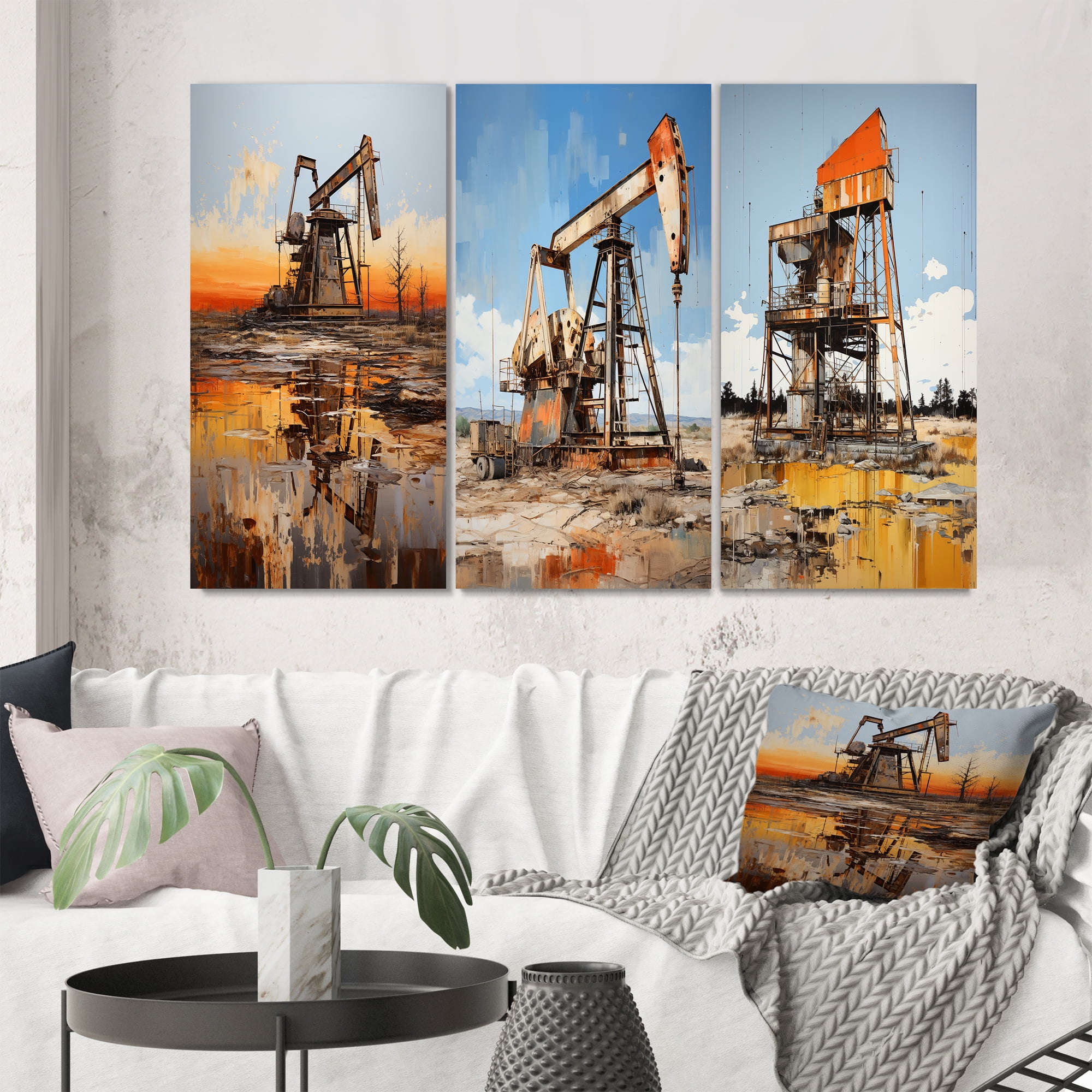 Designart "Gold Oil Rigs landscapes In Texas III" Cityscapes Wall Art ...