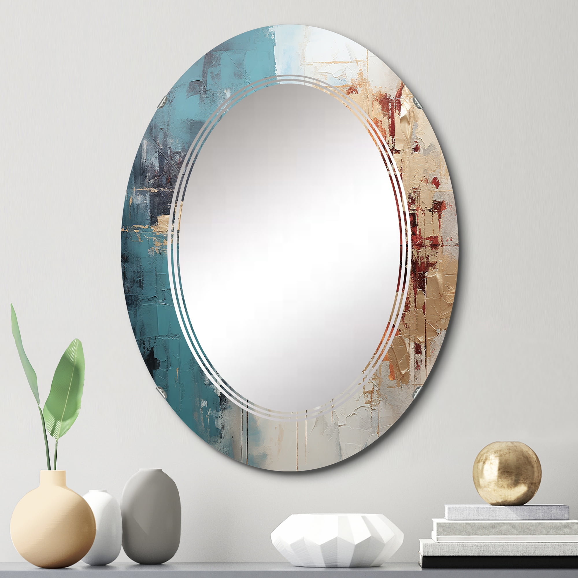 Designart "Gold Orange composition Majesty" Abstract Collages Round ...