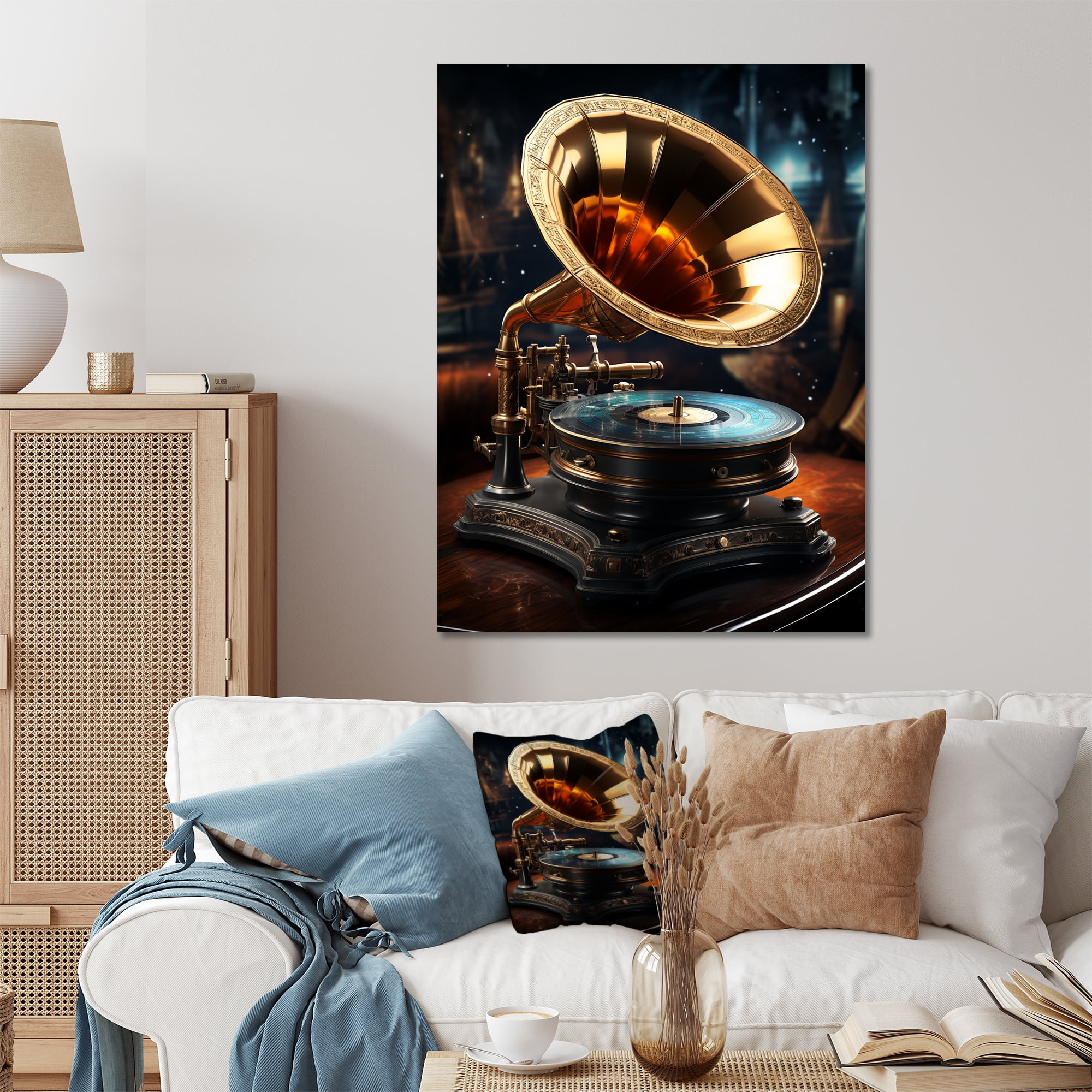 Designart "Gold Phonographs elegance III In Gold and Blue"Phonographs ...