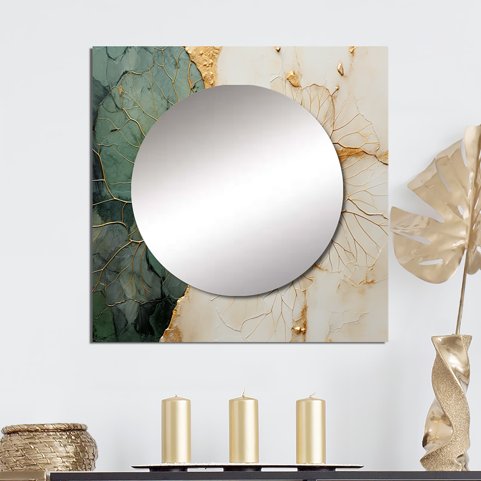 Designart "Gold Pottery in Green Minimalism I" abstract spirals Green ...