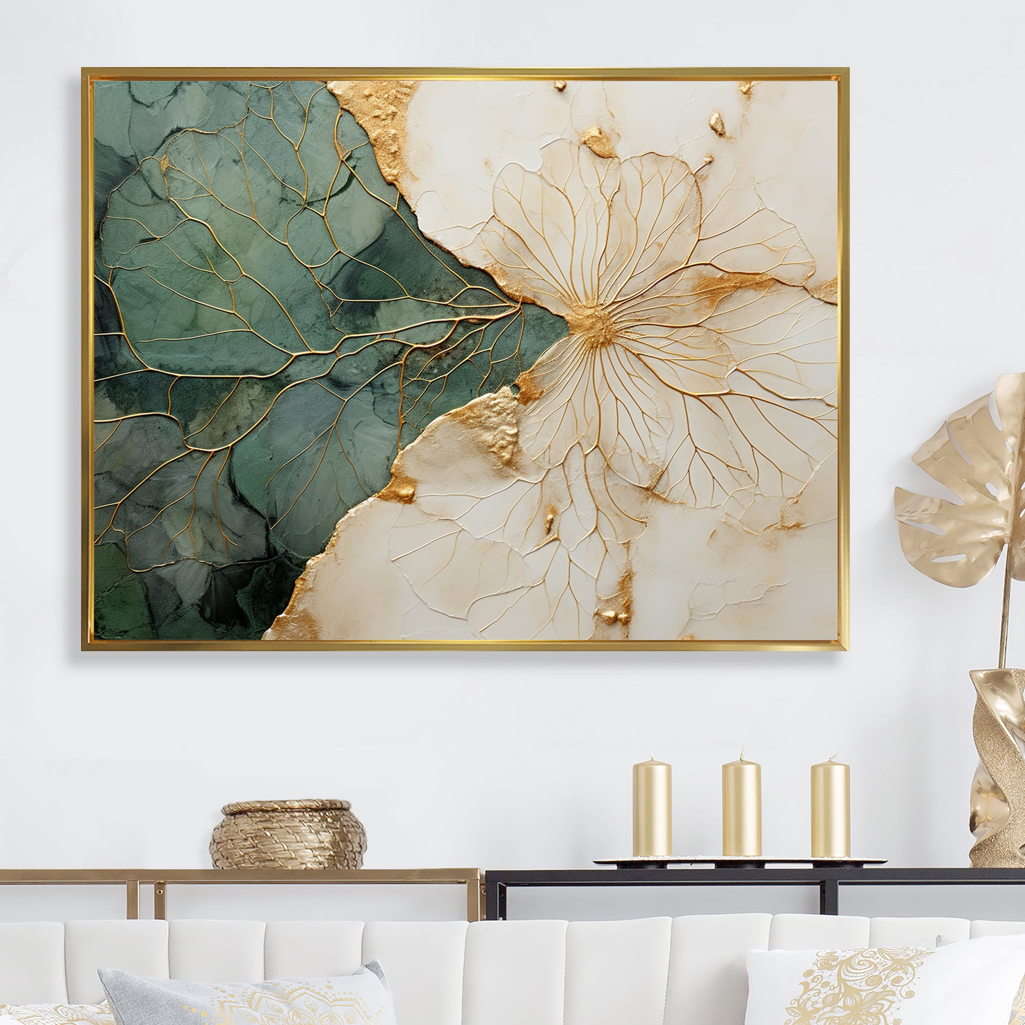 Designart "Gold Pottery In Green Minimalism I" Abstract Spirals Floater ...