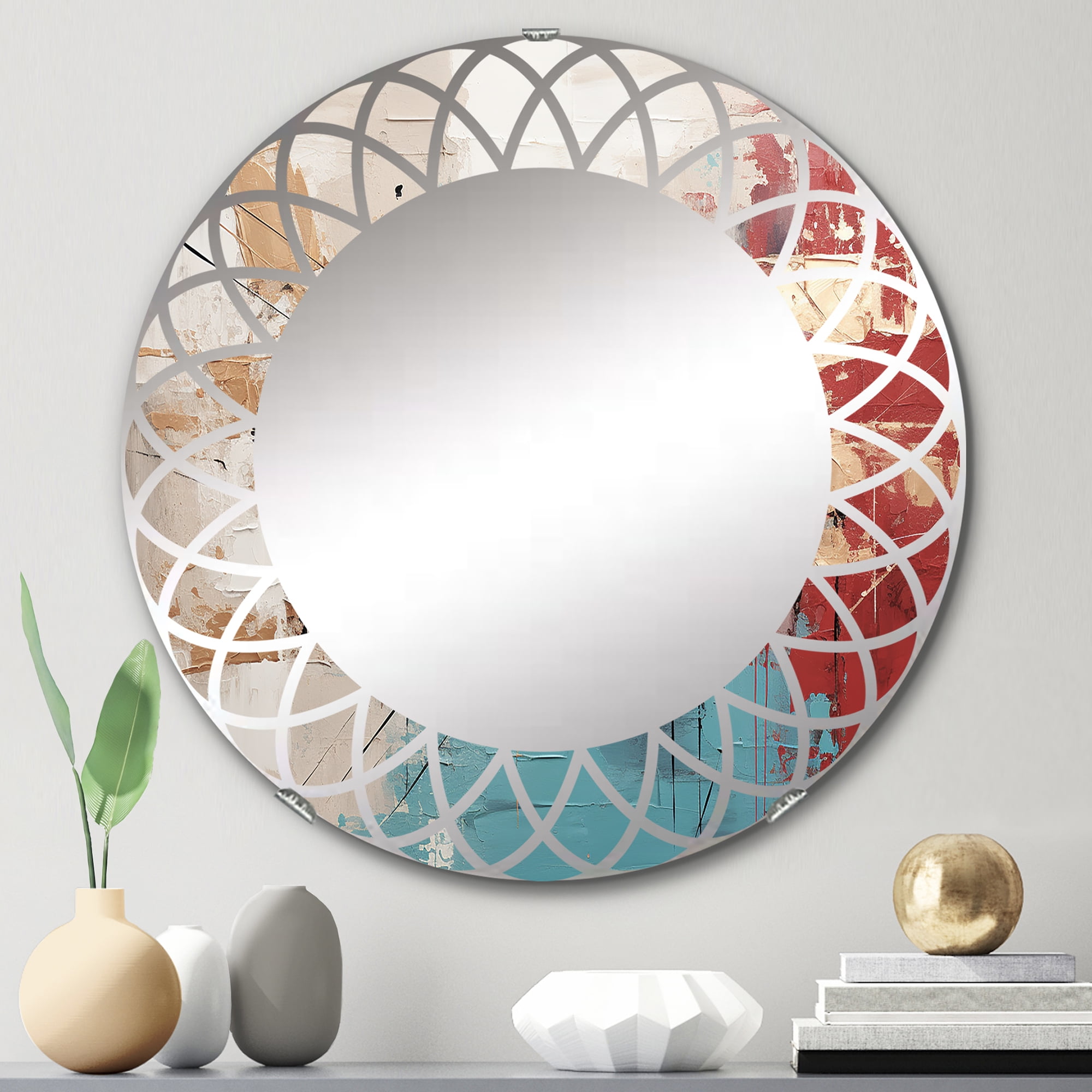 Designart "Gold Red composition Majesty" Abstract Collages Round Wall ...