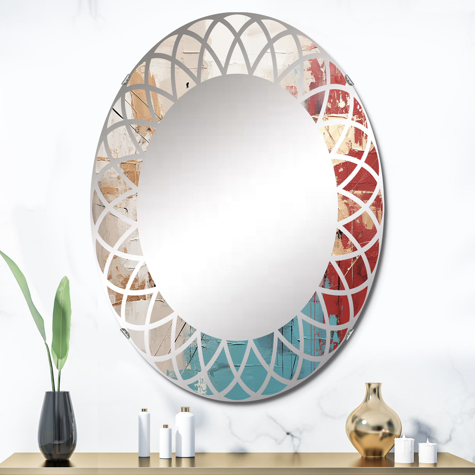 Designart "Gold Red composition Majesty" Abstract Collages Round Wall ...