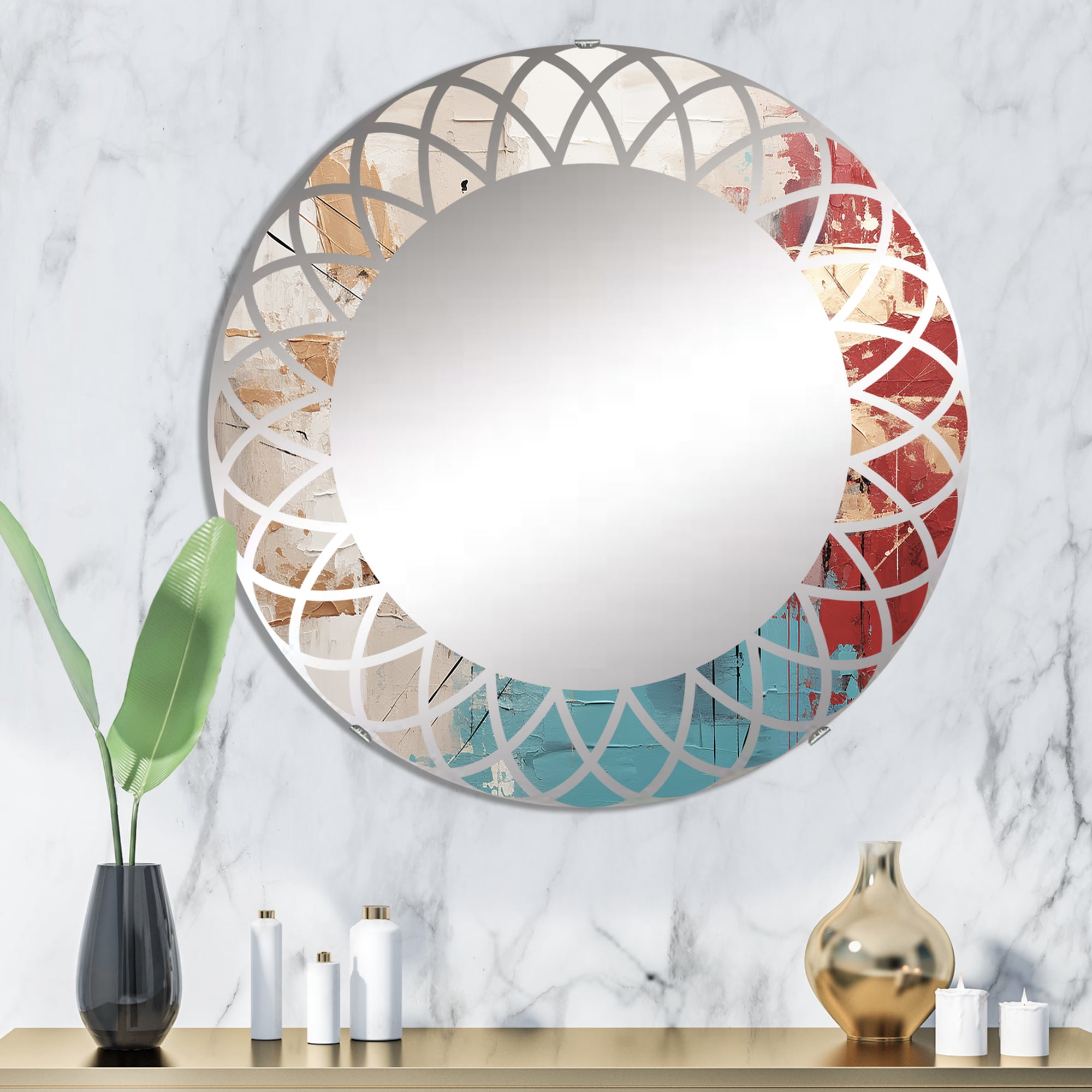 Designart "Gold Red composition Majesty" Abstract Collages Round Wall ...