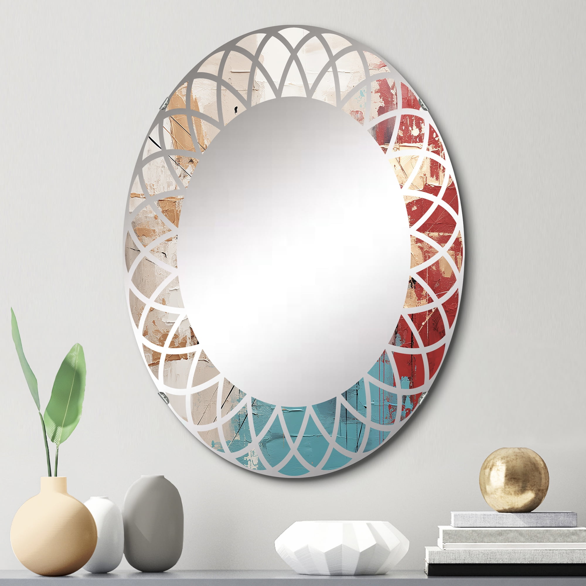 Designart "Gold Red composition Majesty" Abstract Collages Round Wall ...