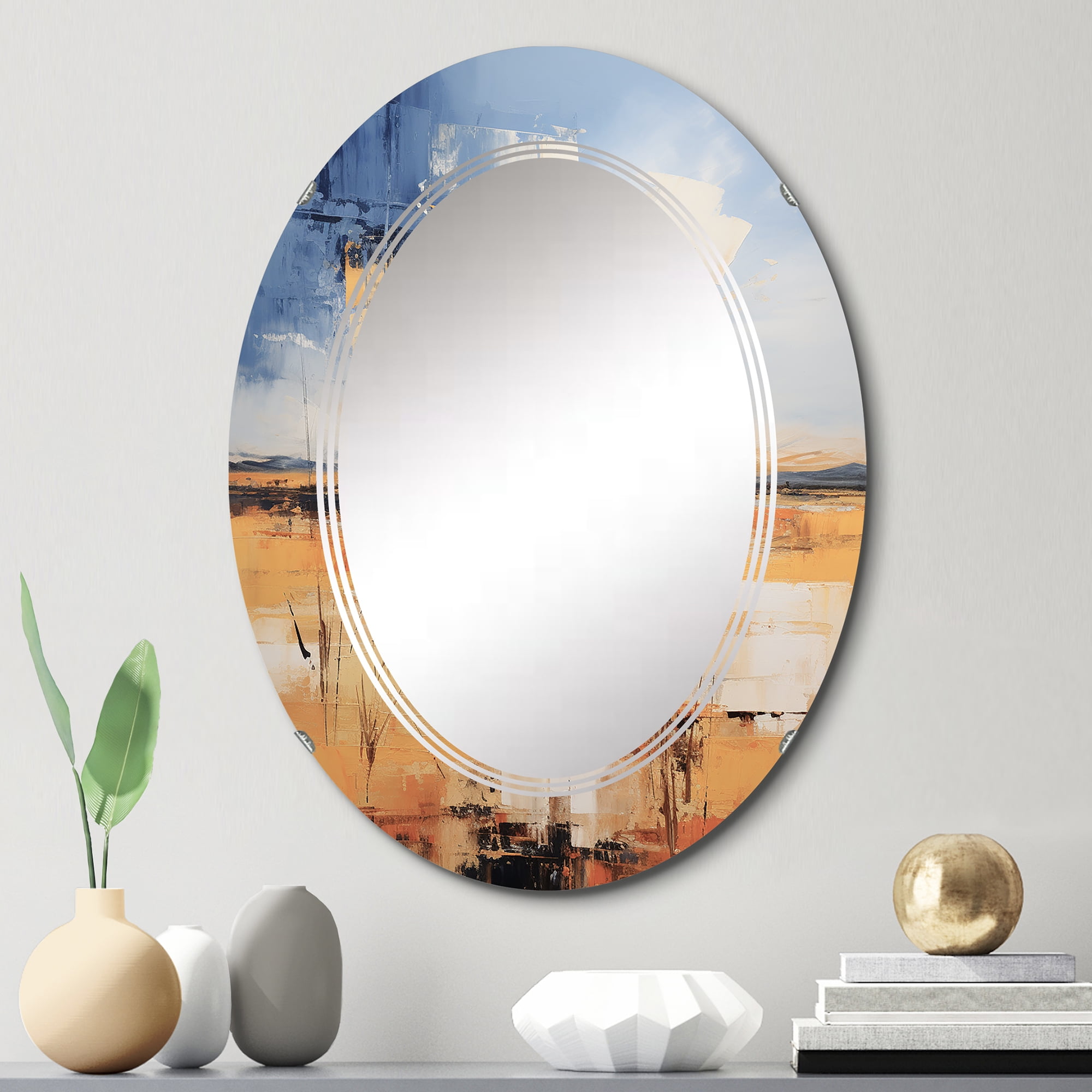 Designart "Gold and Sky Yellow Blue Prairies V" Prairies Round Wall ...