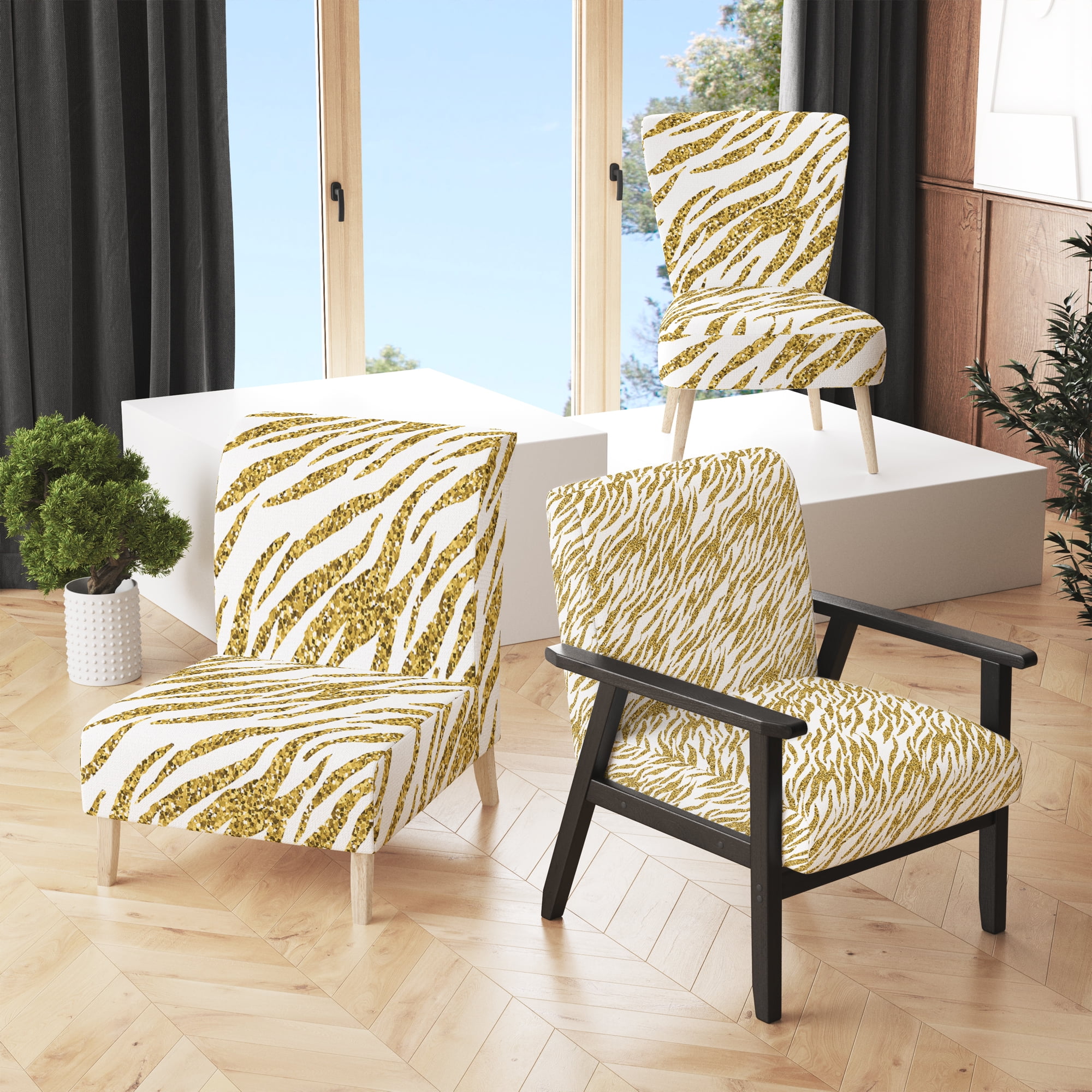 Designart "Gold Tiger Stripes on White" Upholstered Cabin & Lodge ...