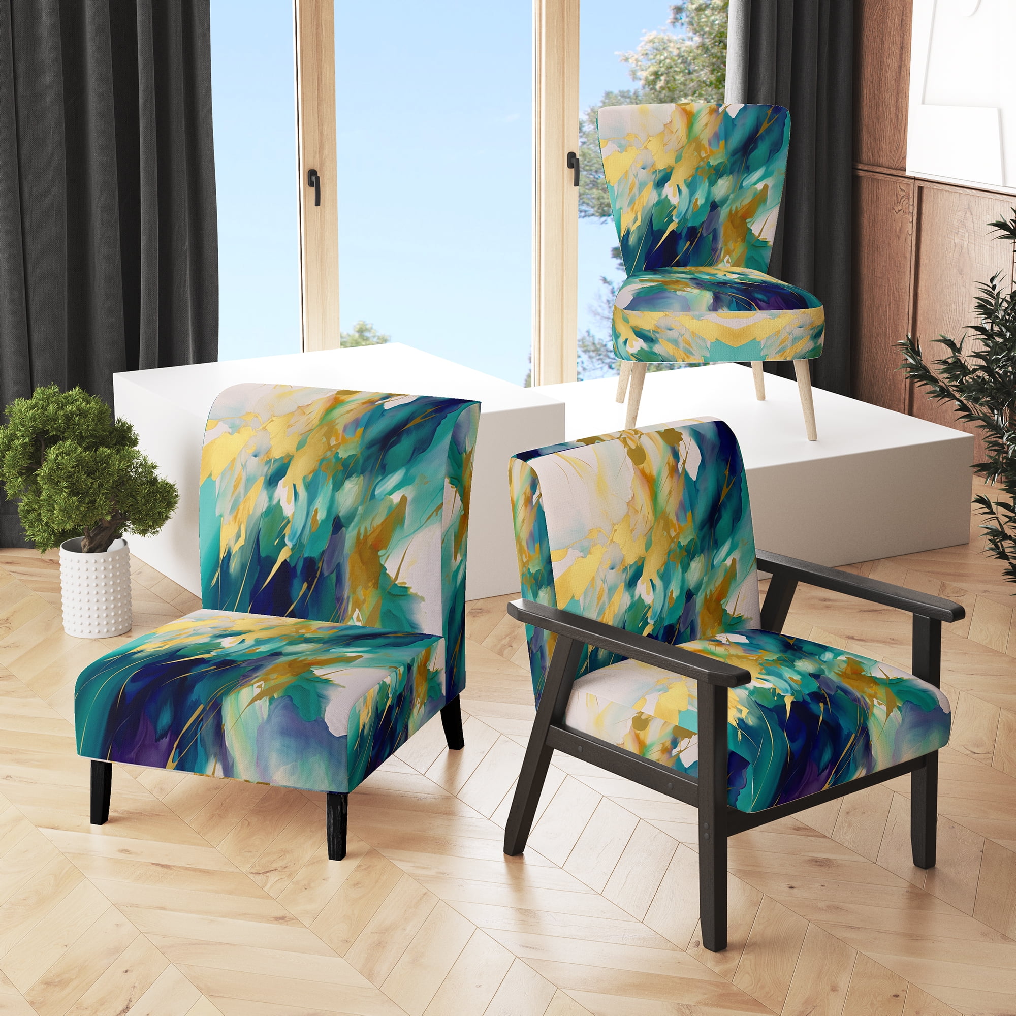 Designart "Gold and Turquoise Order In Complexity II" Upholstered ...
