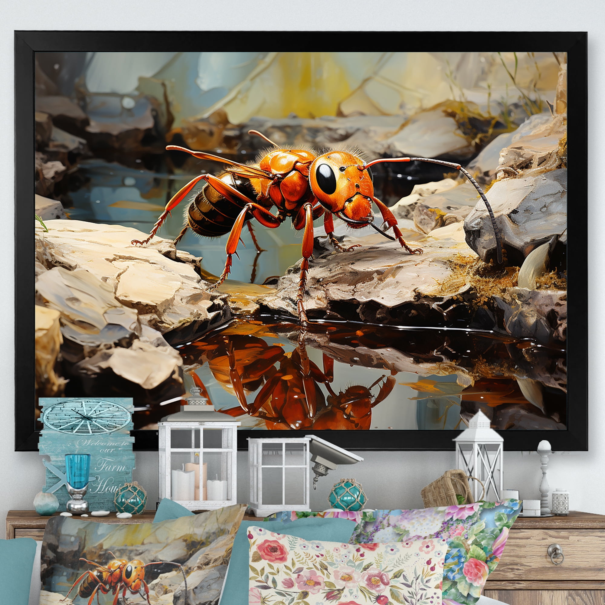 Designart "Golden Ant Pathways I" Animals Ant Picture Framed Wall Art ...