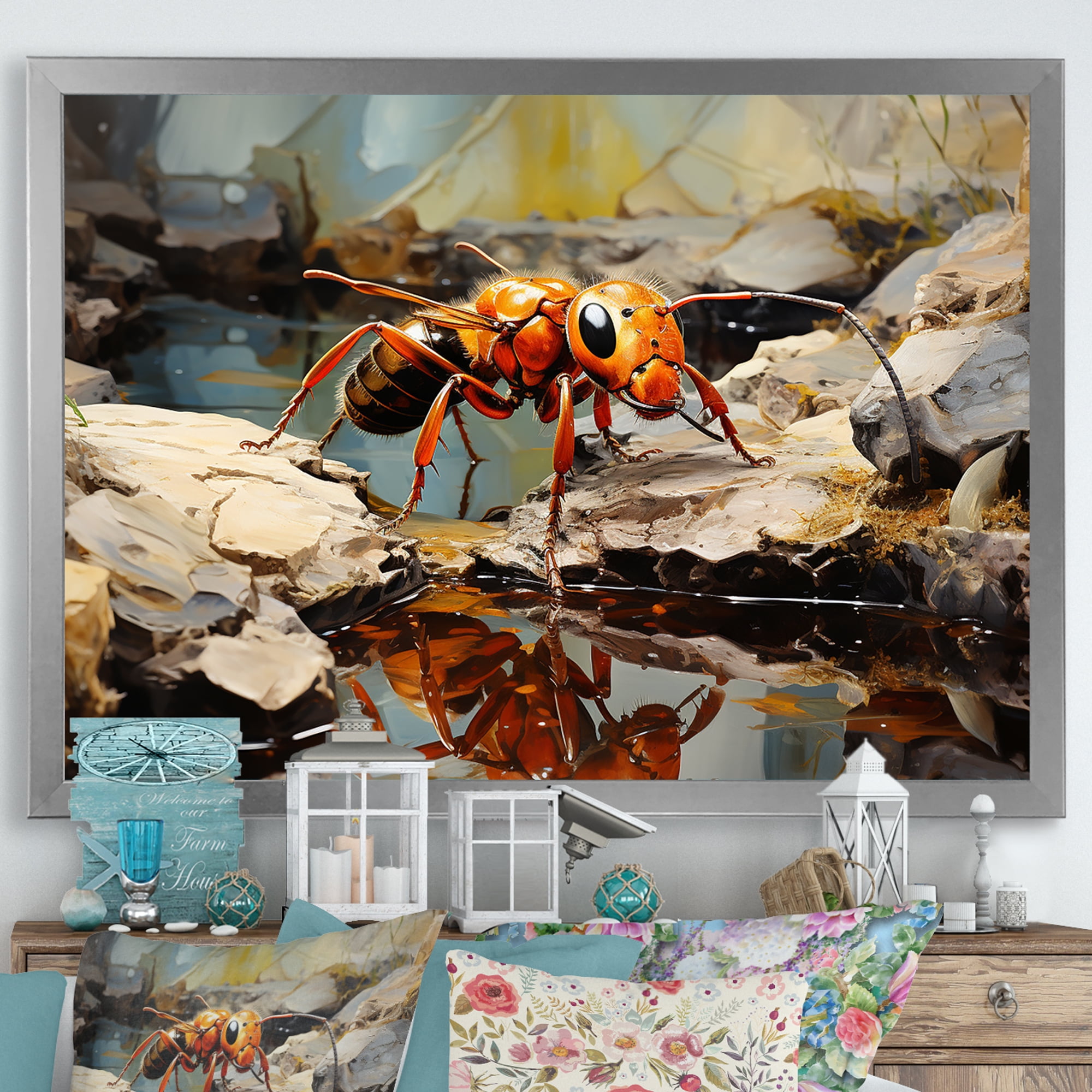 Designart "Golden Ant Pathways I" Animals Ant Picture Framed Wall Art ...