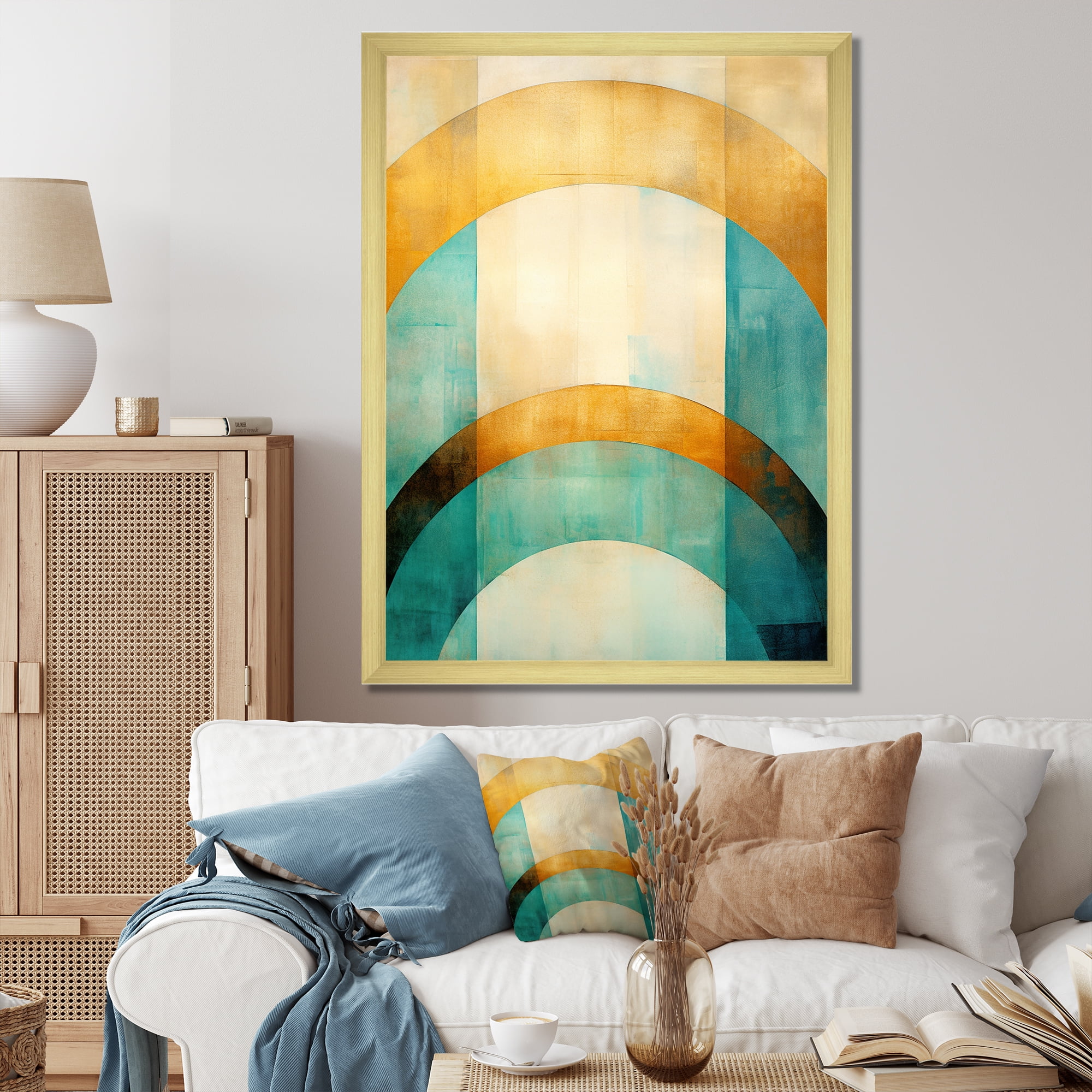 Designart "Golden Arches In Emerald III" Abstract Shapes Picture Framed ...
