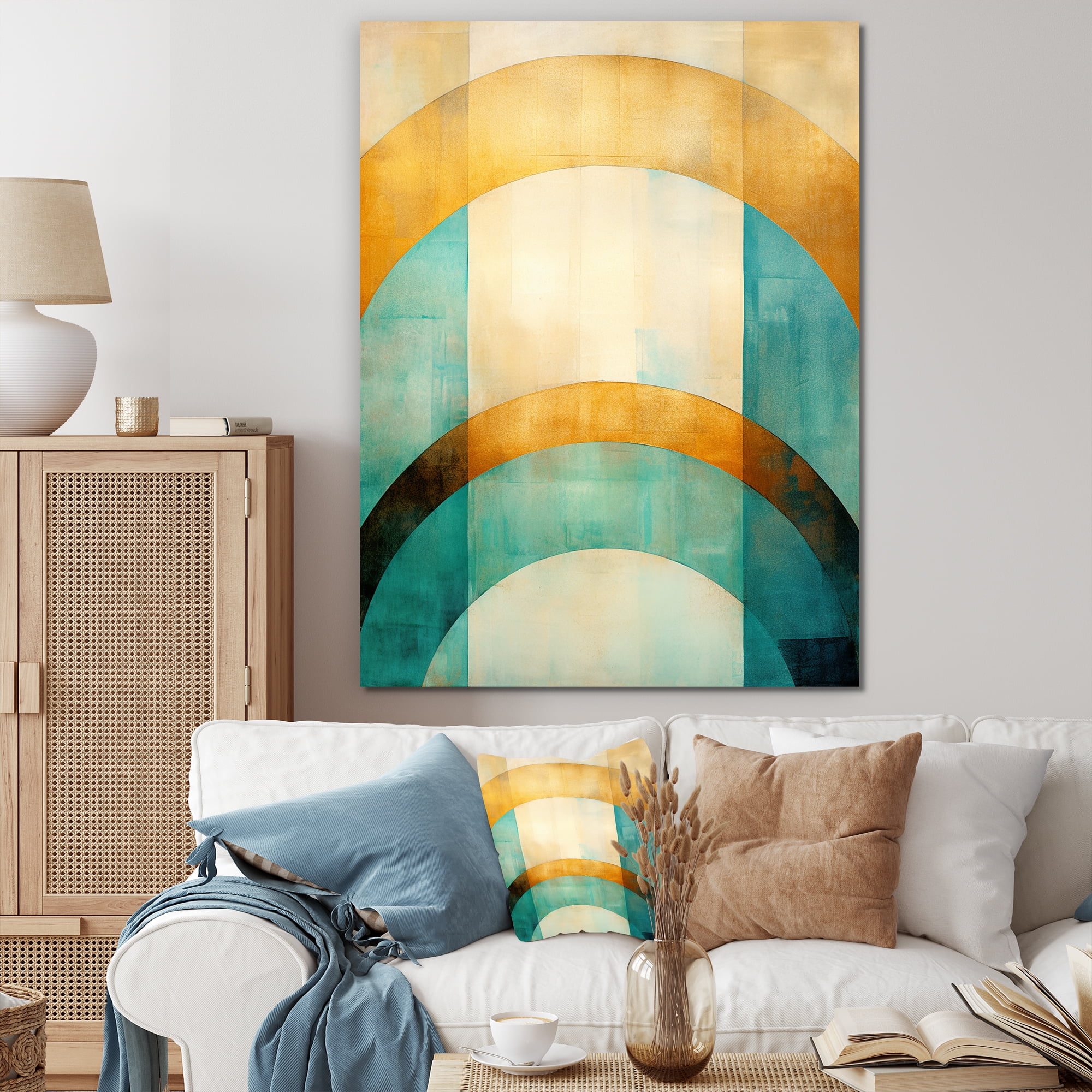 Designart "Golden Arches In Emerald III" Abstract Shapes Wall Decor ...