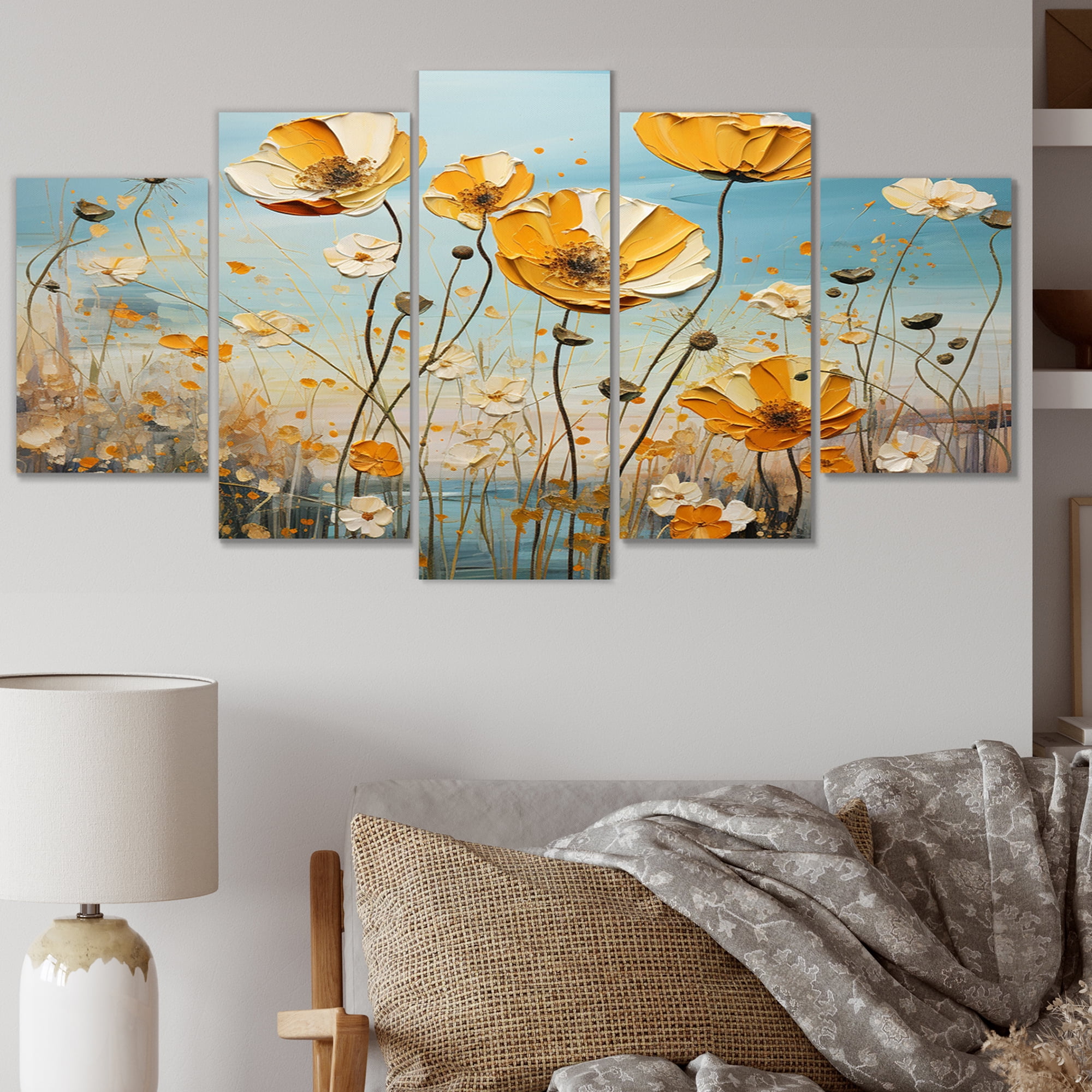 Designart "Golden Azure Ranunculus Luminous Snapshots" Floral Metal ...