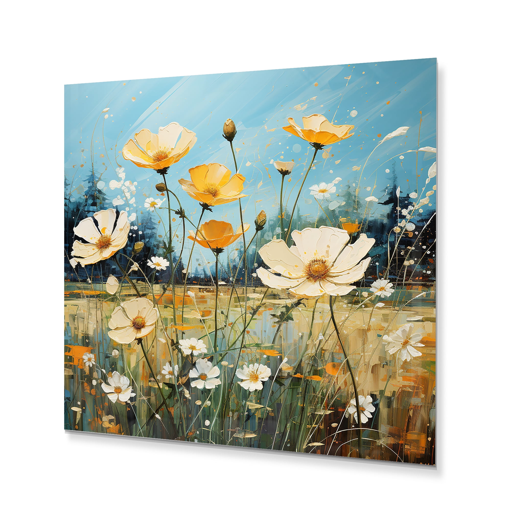 Designart "Golden Azure Ranunculus Sunlit Field" Floral Metal Art ...