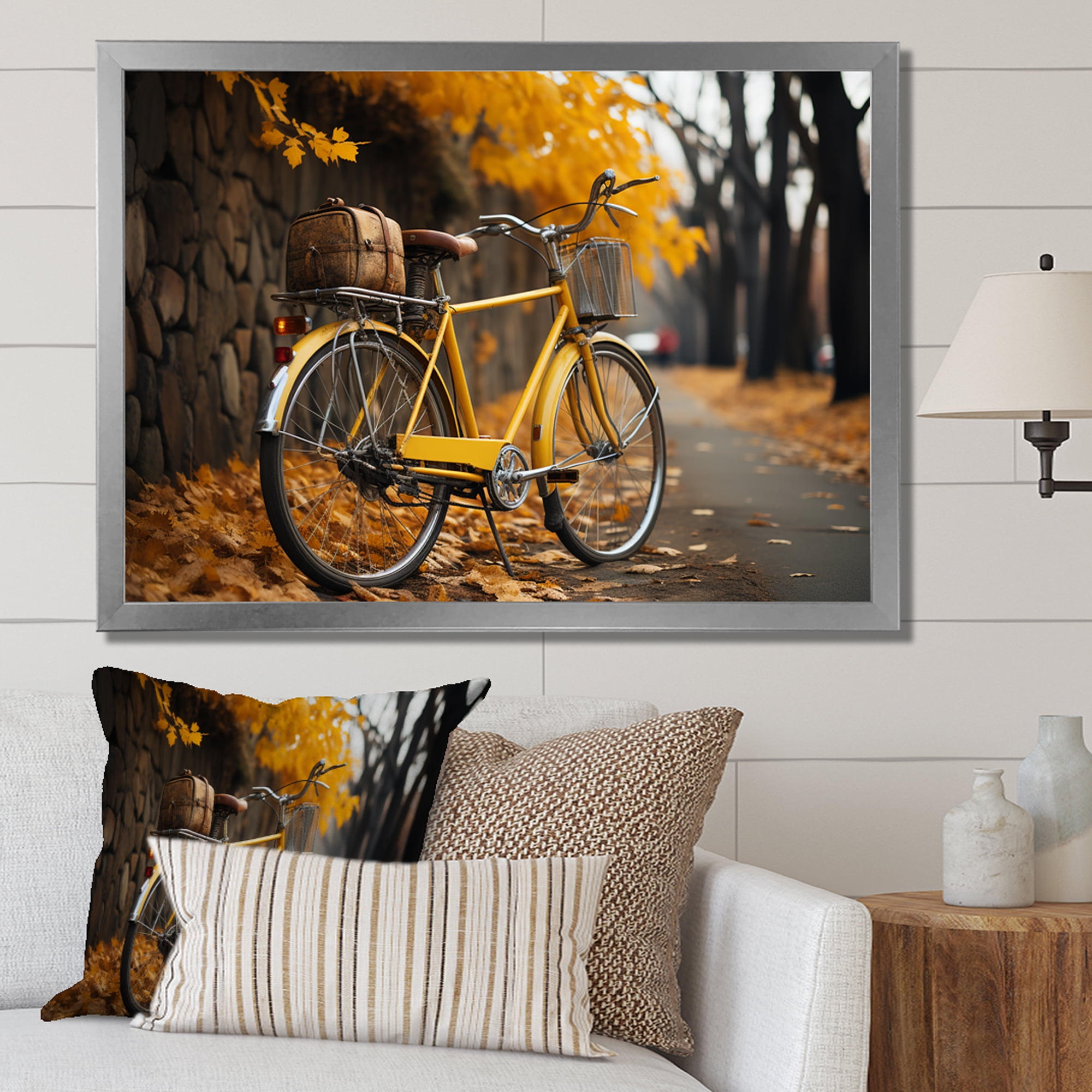 Designart "Golden Bicycle Expedition I" Bicycle Picture Framed Canvas ...