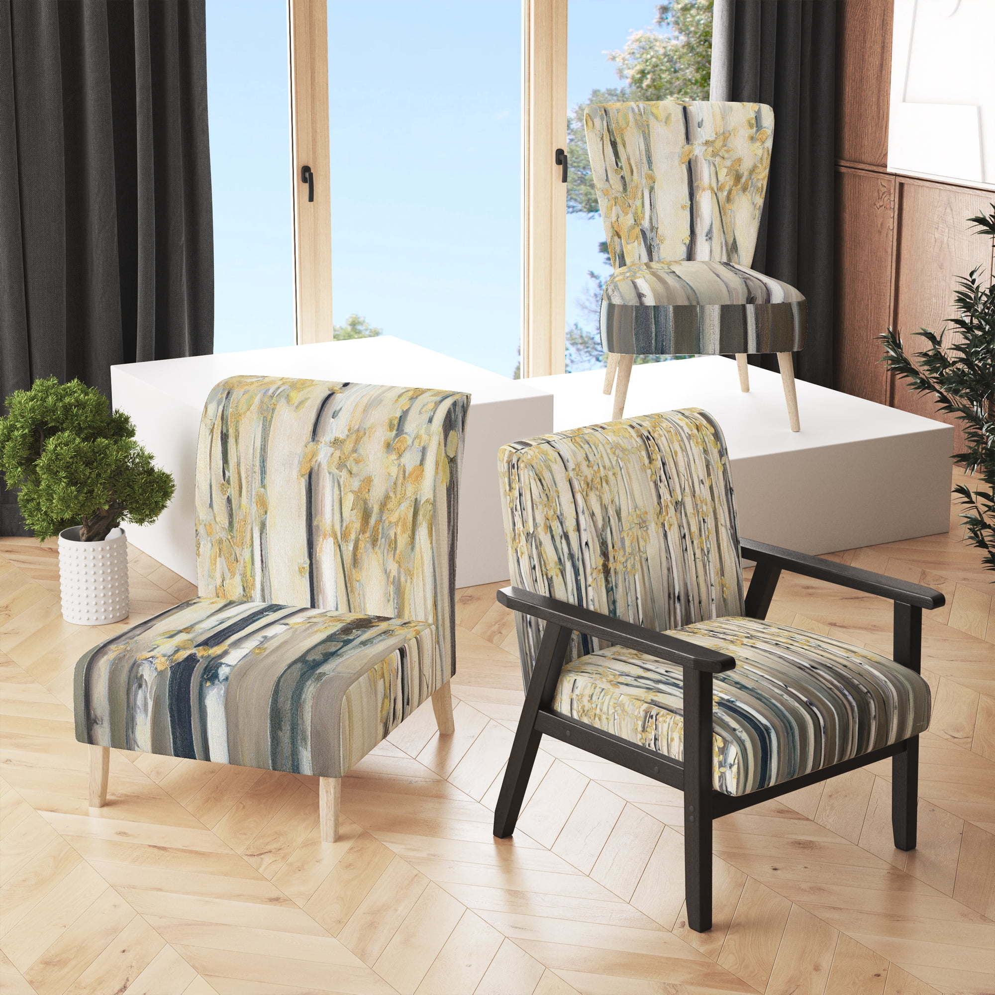 Designart "Golden Birch Forest I" Upholstered Landscapes Accent Chair ...