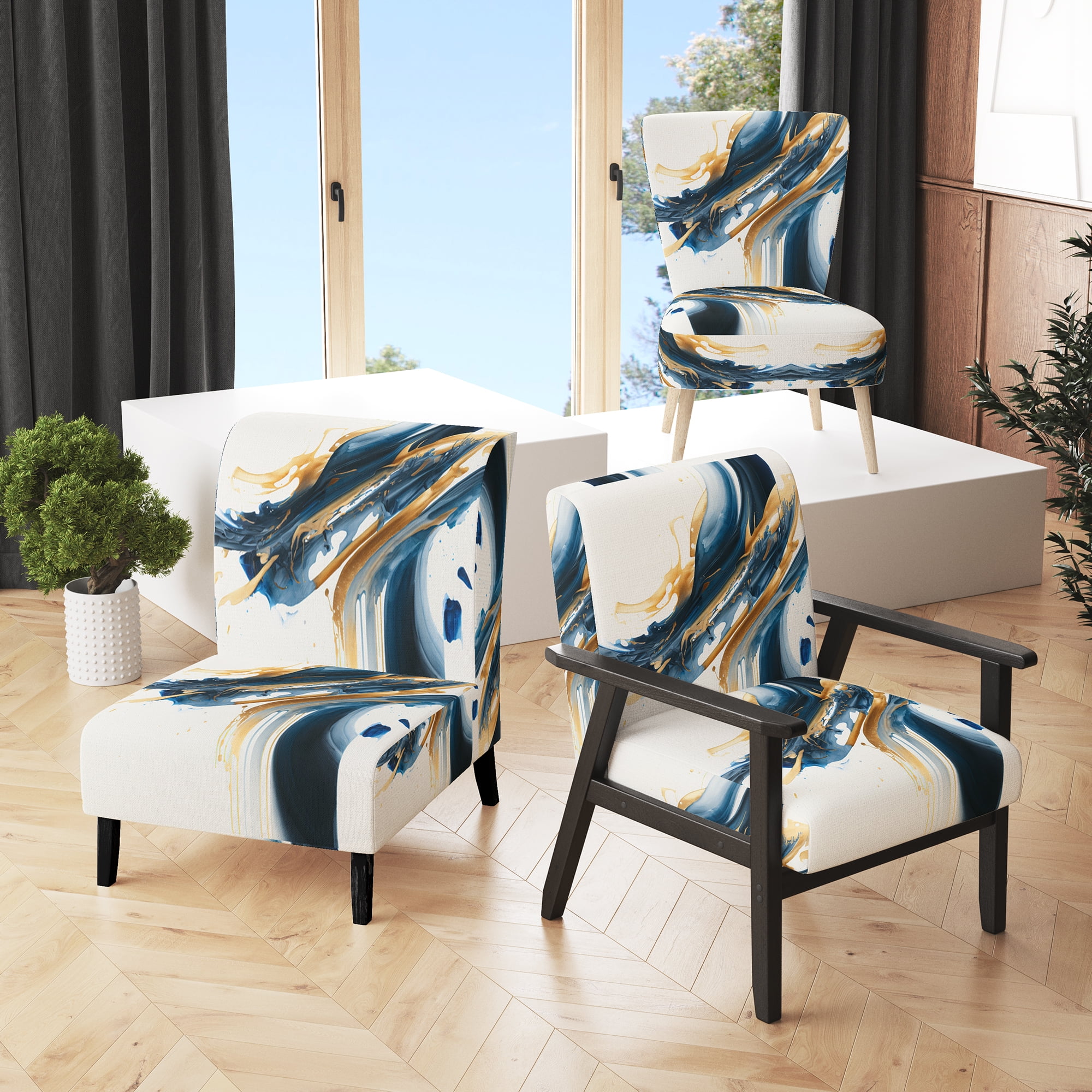 Designart "Golden Brush Strokes Pattern" Upholstered Modern ...